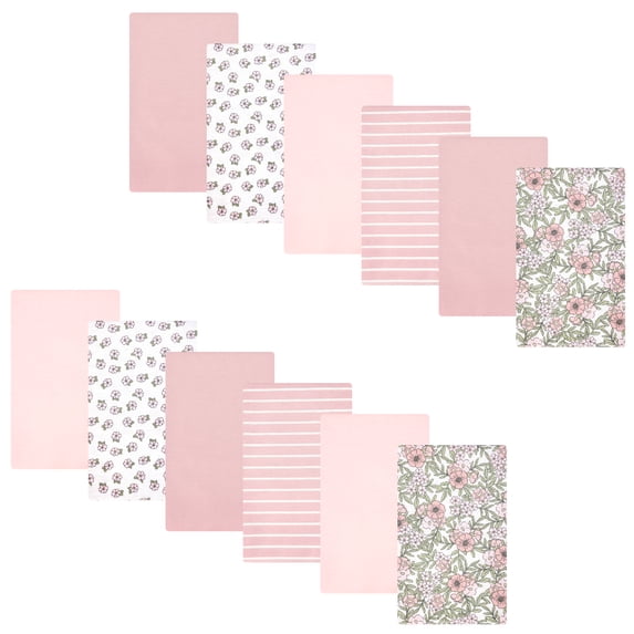 Hudson Baby Girl Cotton Polyester Flannel Burp Cloths Bundle 12-Pack ...