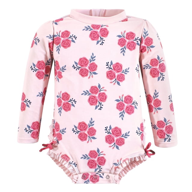 Hudson Baby Girls Rashguard Baby Swimsuit, Pink Navy Roses, 6-9 Months ...