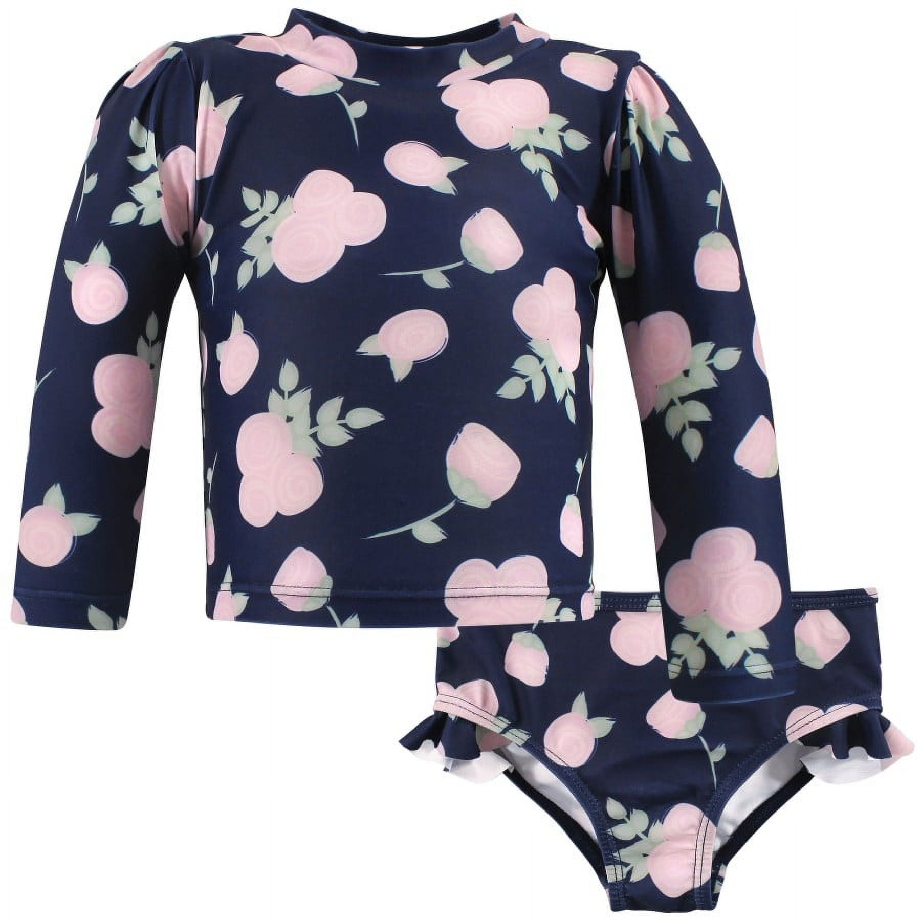 Hudson Baby Girls Swim Rashguard Set, Navy Rose, 3T - Walmart.com