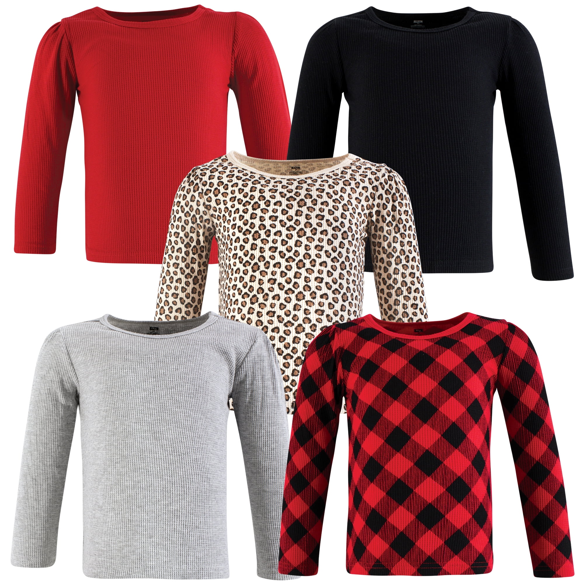 Hudson Baby Girls Thermal Long Sleeve Tees 5pk, Buffalo Plaid Leopard ...