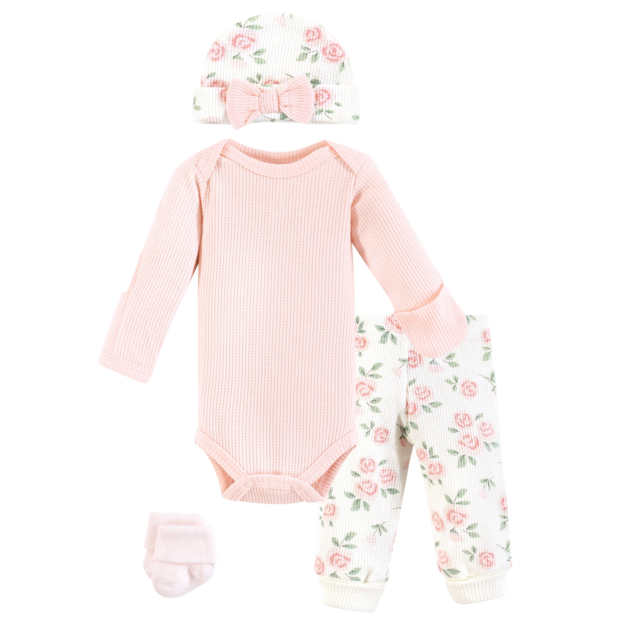 Hudson Baby Girls Thermal Preemie Layette Set 4pc Long Sleeve Outfit ...