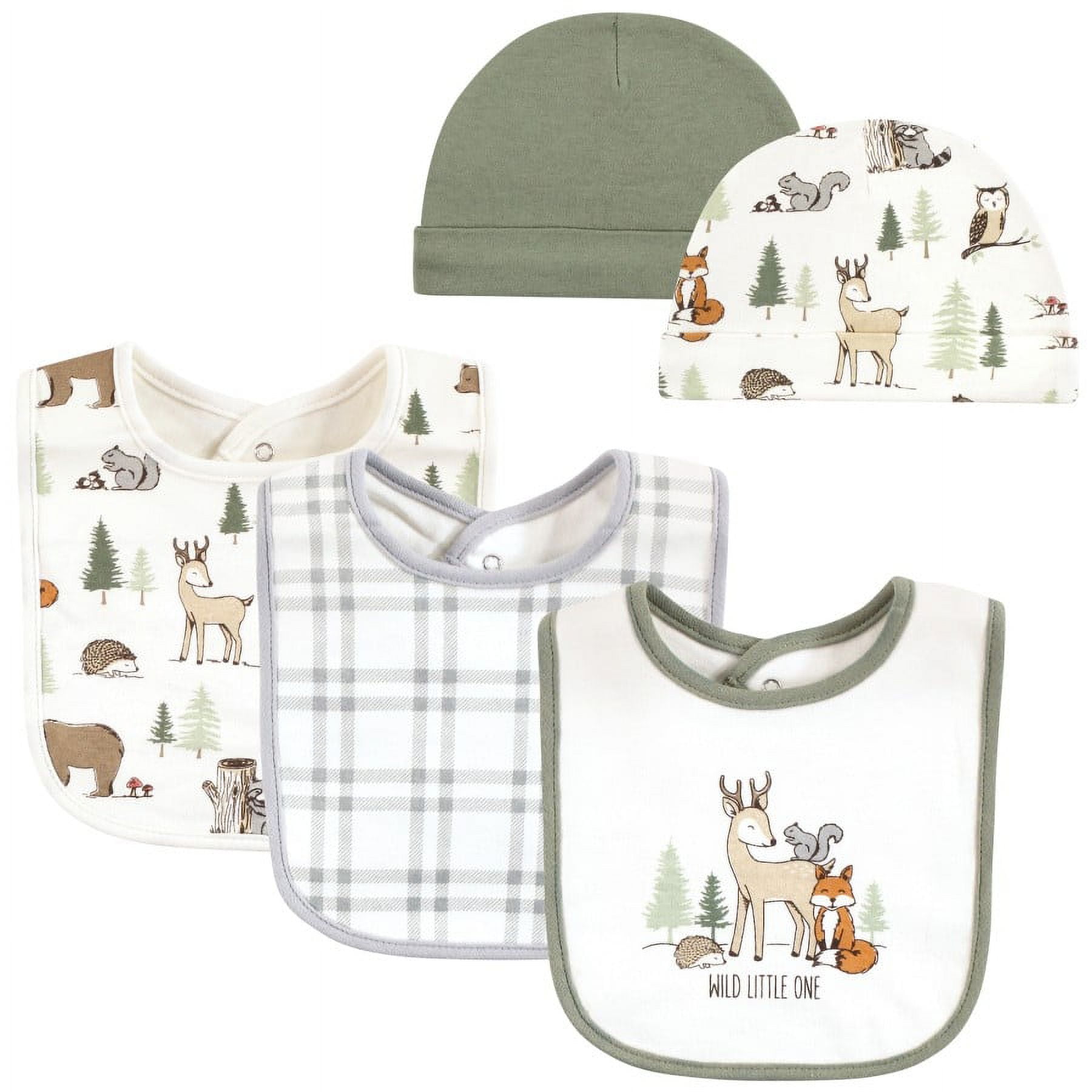 Hudson Baby Boy Cotton Bib & Caps Gift Set, Forest Animals, One Size, 5 ...