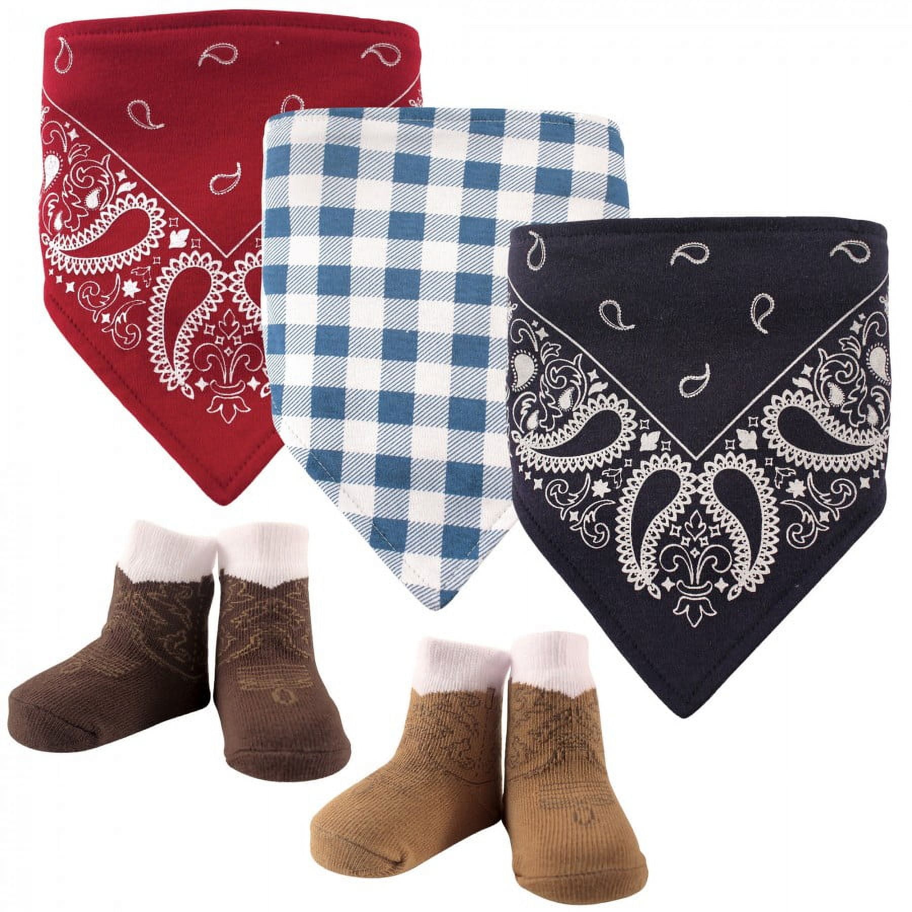 Hudson Baby Infant Boy Cotton Bib and Sock Set 5pk, Cowboy, One Size ...
