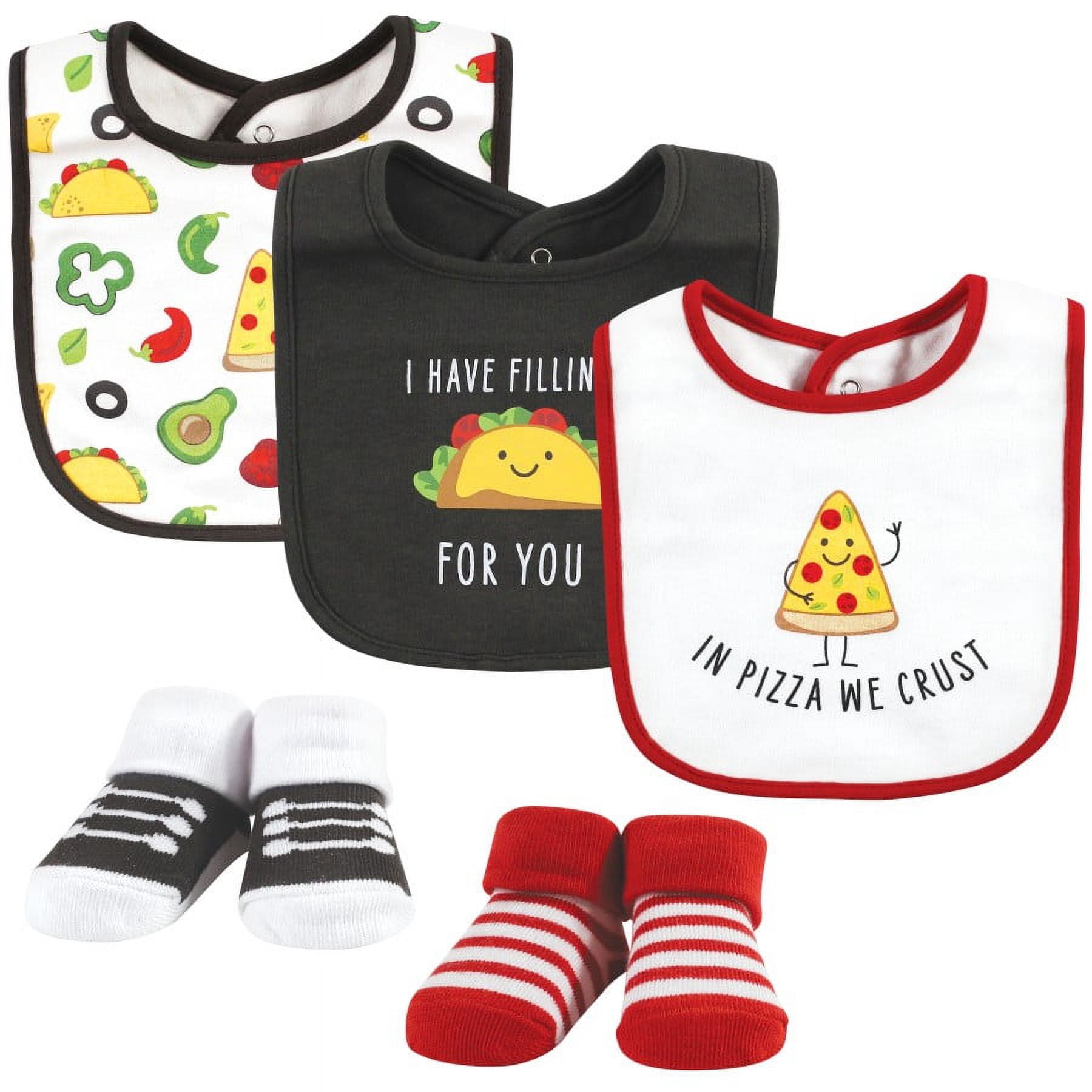 Hudson Baby Infant Boy Cotton Bib and Sock Set, Boy Pizza Taco, One ...