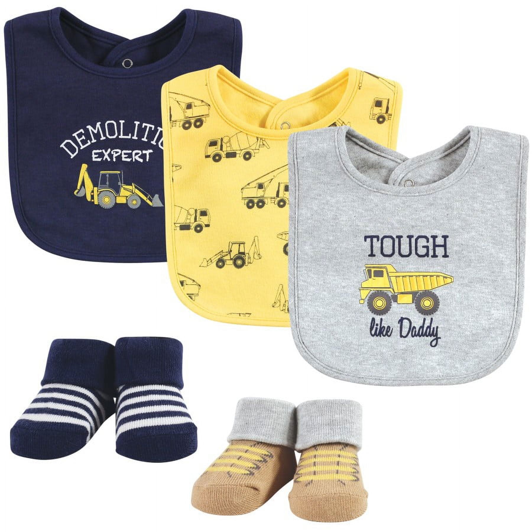 Hudson Baby Infant Boy Cotton Bib and Sock Set, Construction, One Size ...