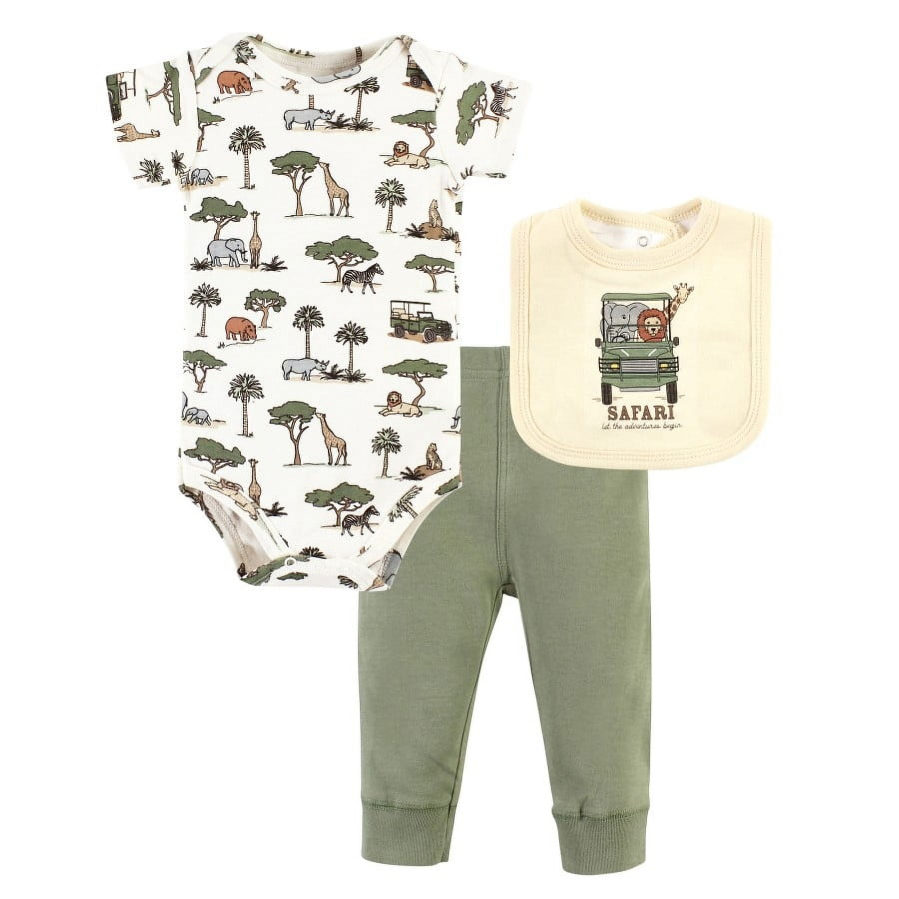 Hudson Baby Infant Boy Cotton Bodysuit, Pant and Bib Set, Going On ...