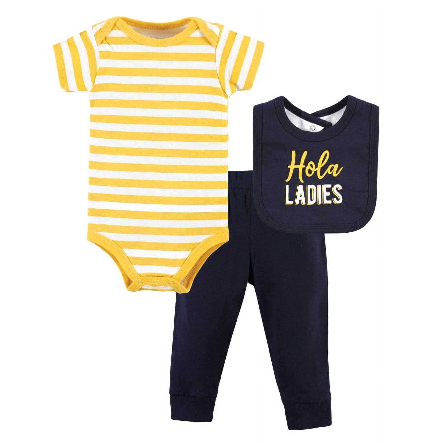 Hudson Baby Infant Boy Cotton Bodysuit, Pant and Bib Set, Hola Ladies ...