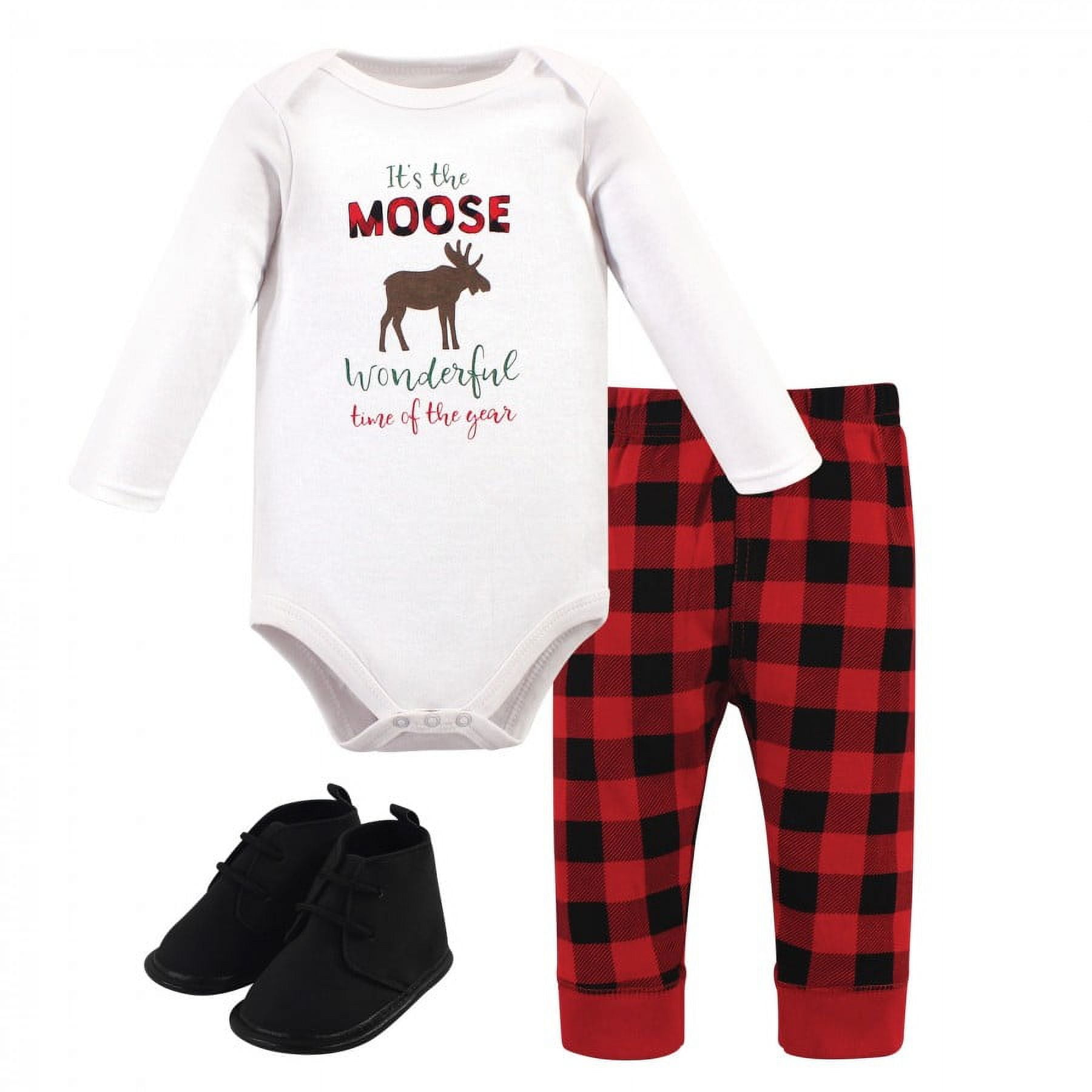 Hudson Baby Infant Boy Cotton Bodysuit, Pant and Shoe 3pc Set, Moose ...