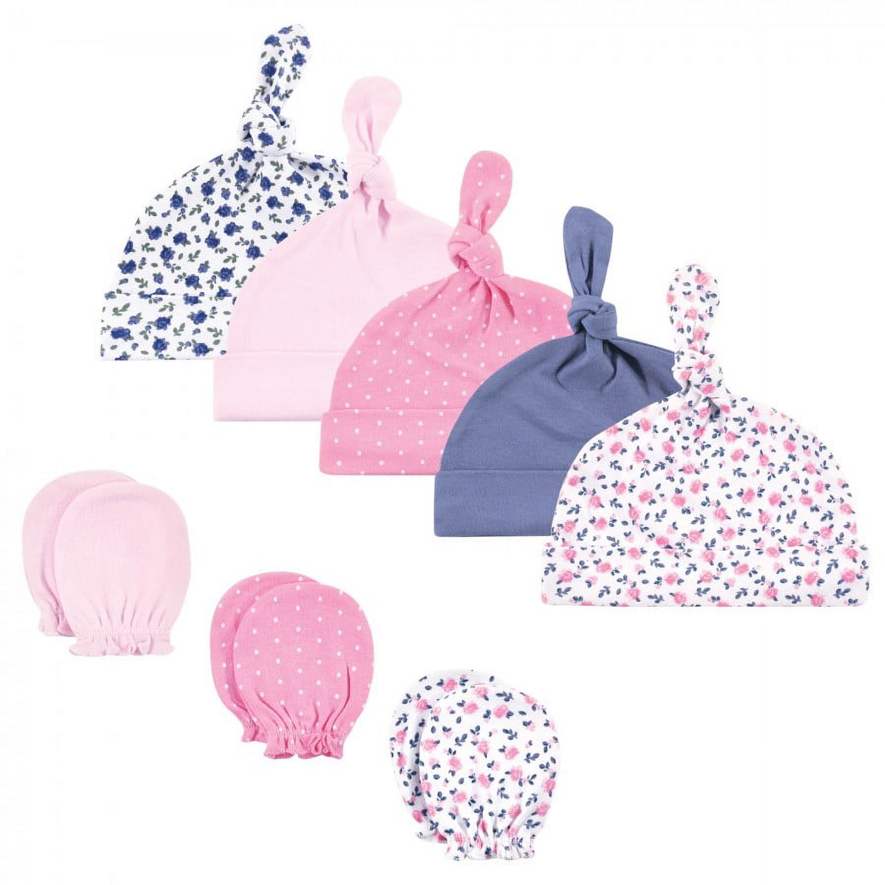 Hudson Baby Infant Boy Cotton Cap and Scratch Mitten Set, Blue Pink ...