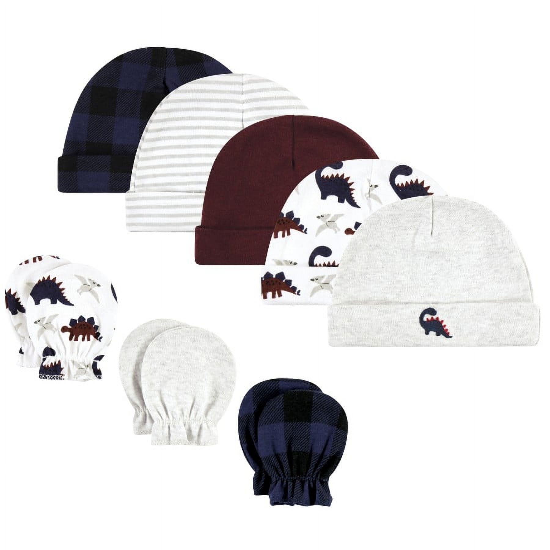 Hudson Baby Infant Boy Cotton Cap and Scratch Mitten Set, Burgundy Dino ...