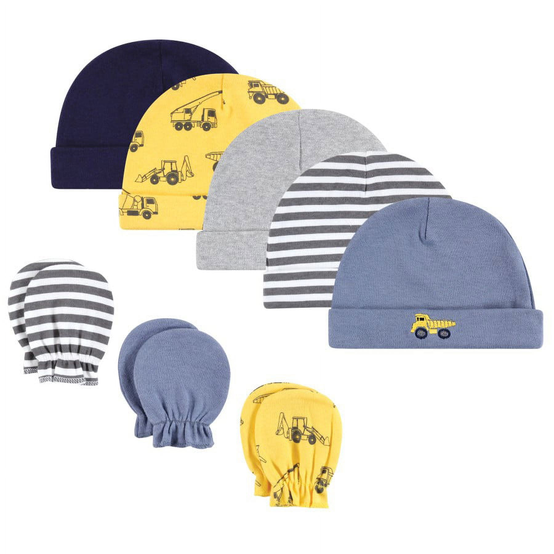 Hudson Baby Infant Boy Cotton Cap and Scratch Mitten Set, Construction ...