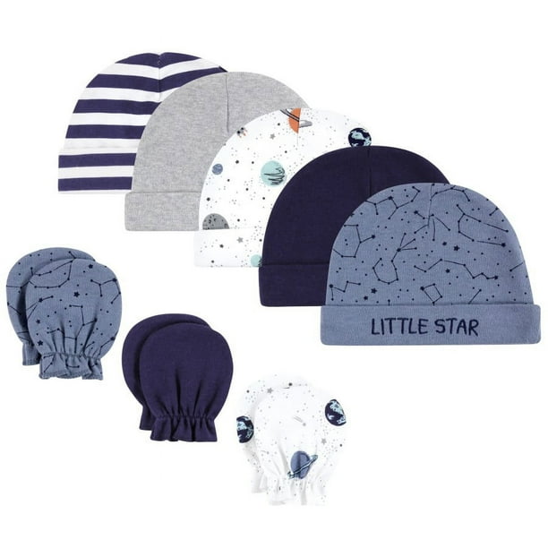 Hudson Baby Infant Boy Cotton Cap and Scratch Mitten Set, Space, 0-6 ...