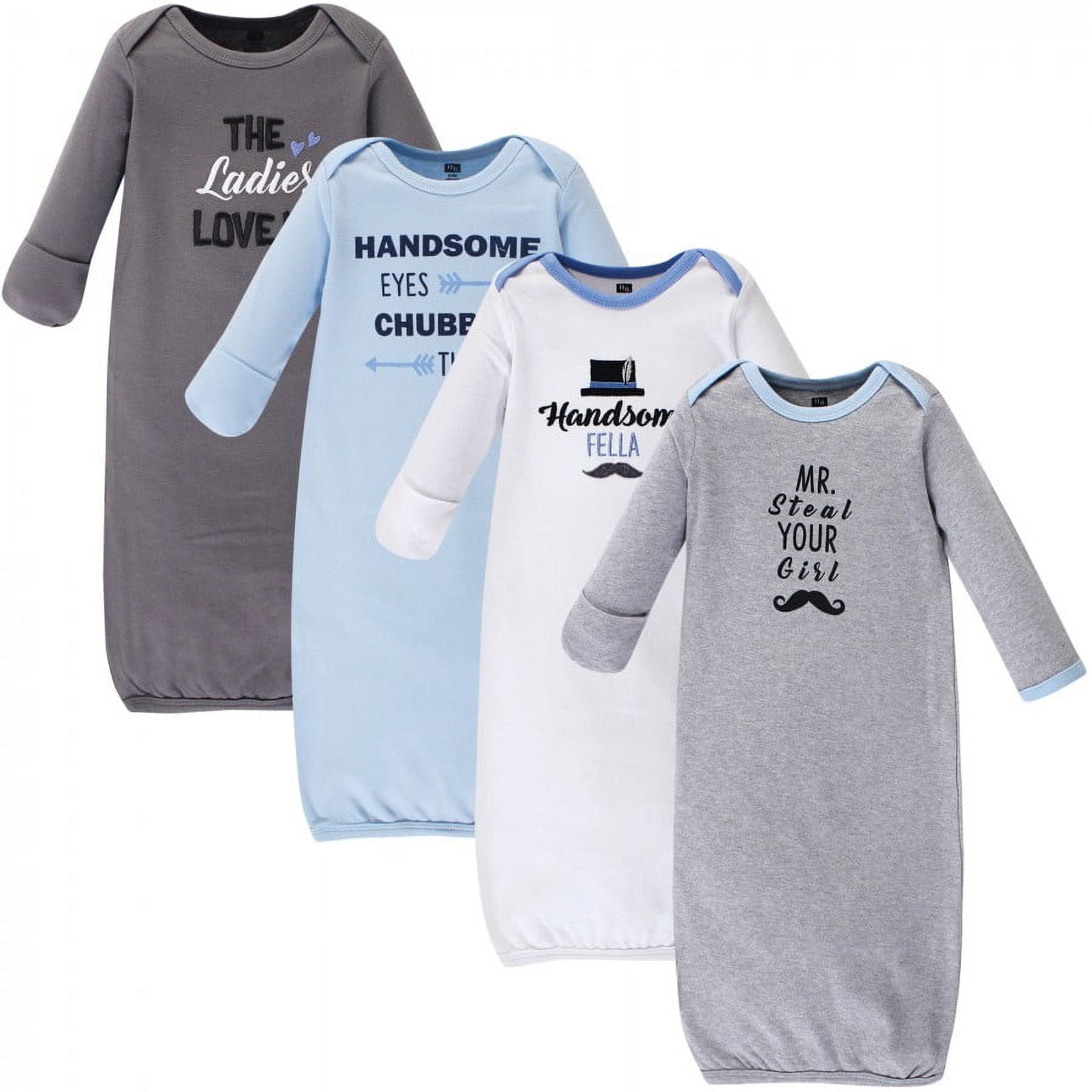 Hudson Baby Infant Boy Cotton Long-Sleeve Gowns 4pk, Handsome Fella, 0 ...