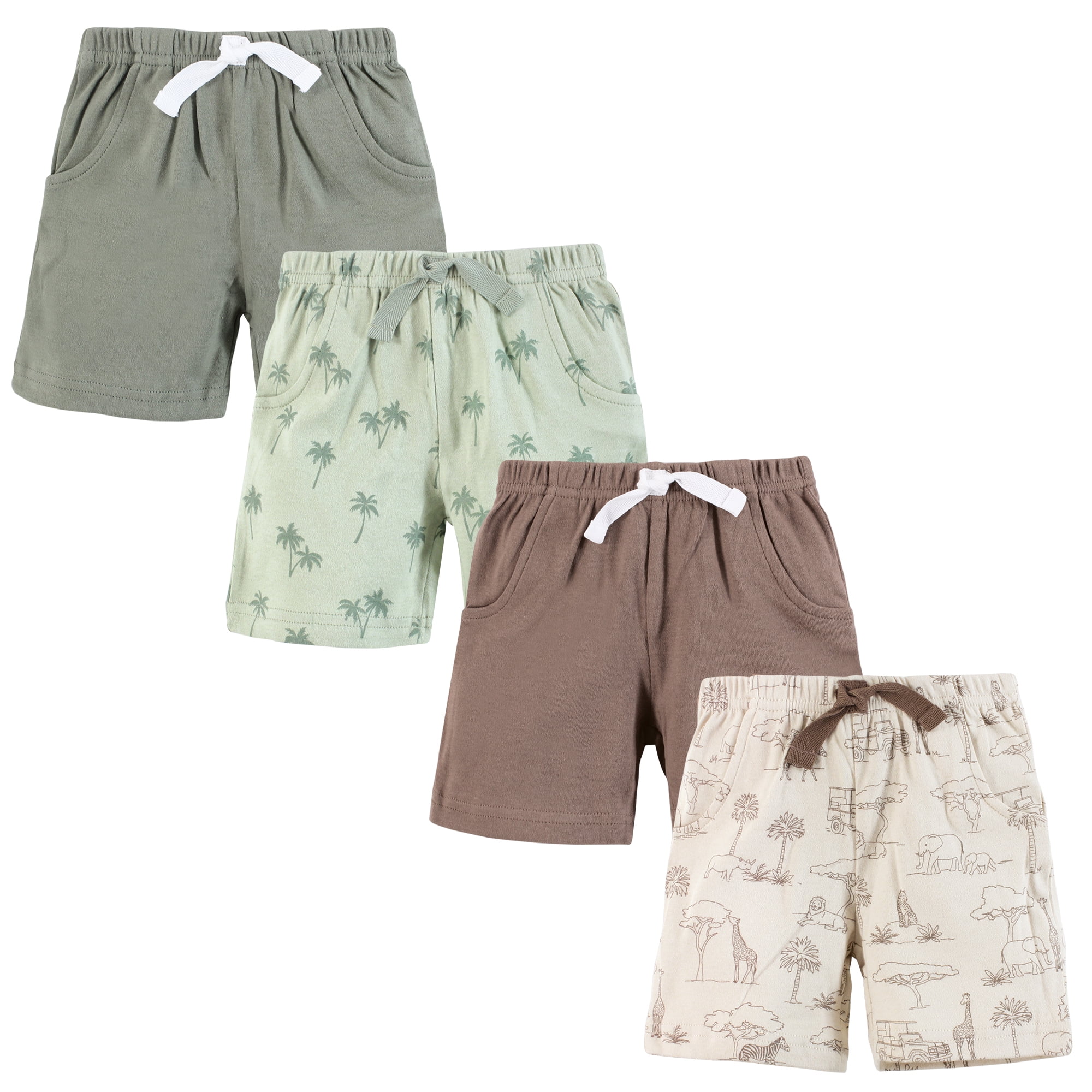 Hudson Baby Infant Boy Shorts Bottoms 4-Pack, Safari Scene, 5 Toddler ...