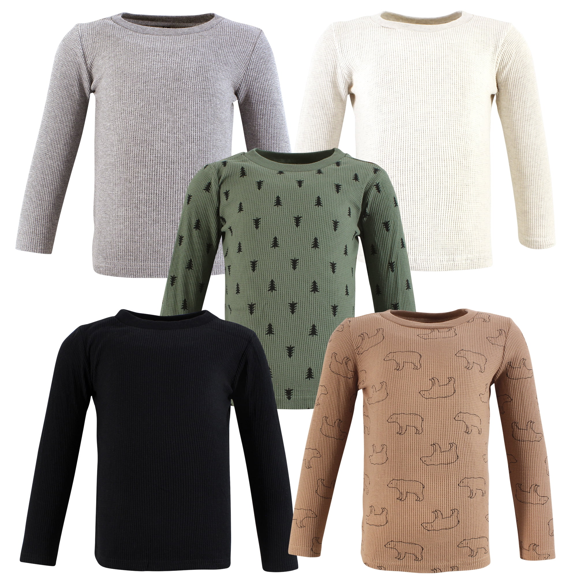 Hudson Baby Infant Boy Thermal Long Sleeve Tees 5pk, Bear Tree, 3T ...