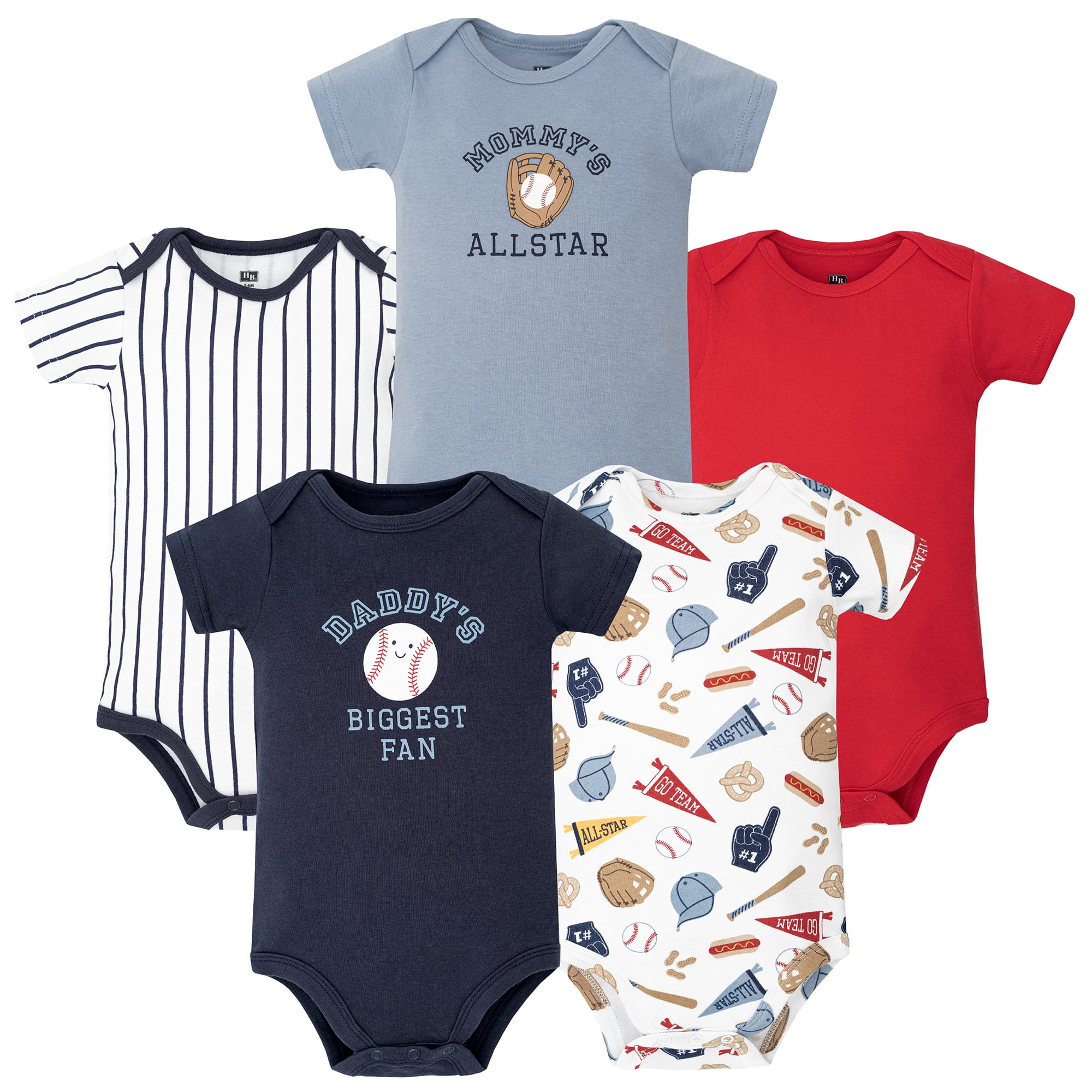 Hudson Baby Infant Boys Cotton Bodysuits 5-Pack, Baseball Biggest Fan ...
