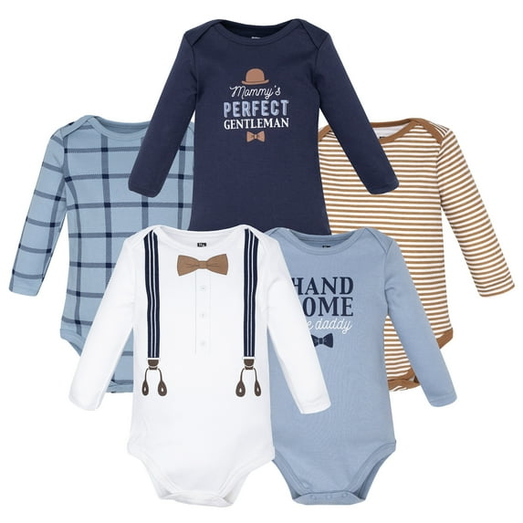 Hudson Baby Infant Boys Cotton Long-Sleeve Bodysuits 5-Pack, Handsome ...