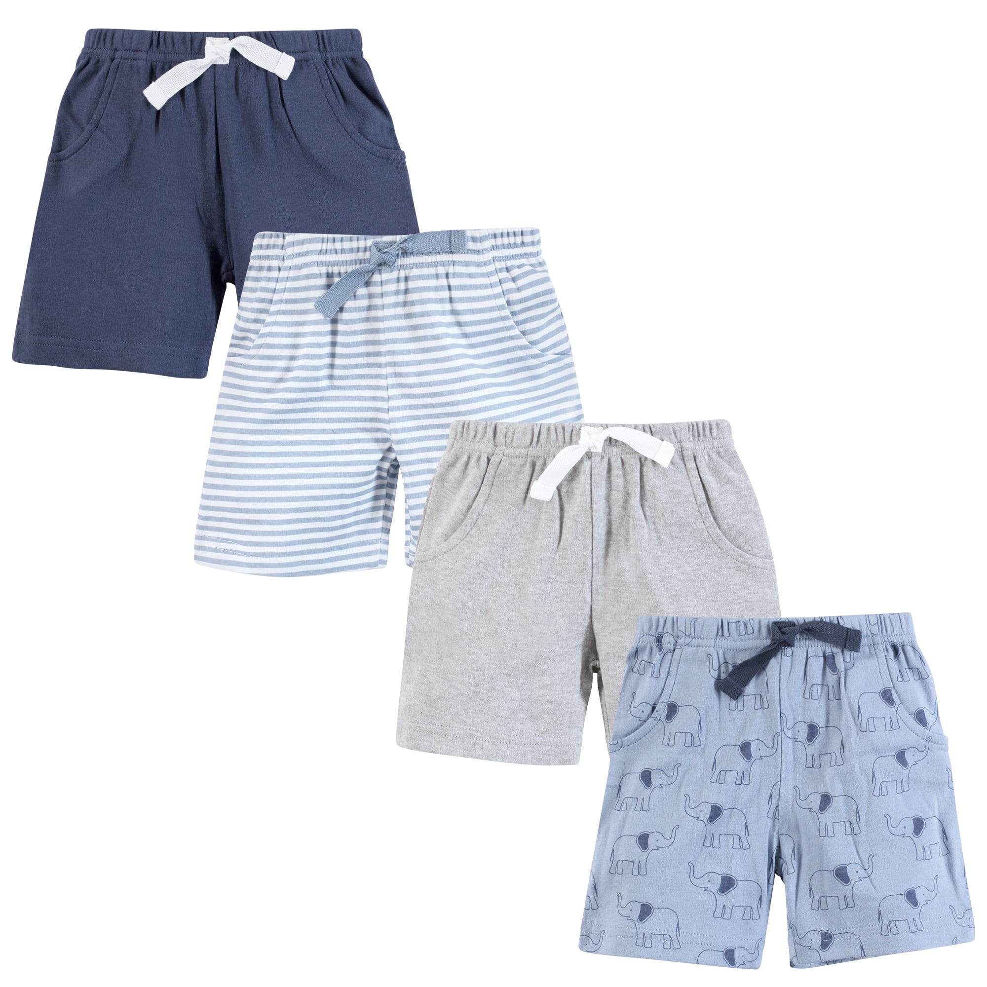 Hudson Baby Infant Boys Shorts Bottoms 4-Pack, Blue Elephants, 9-12 ...