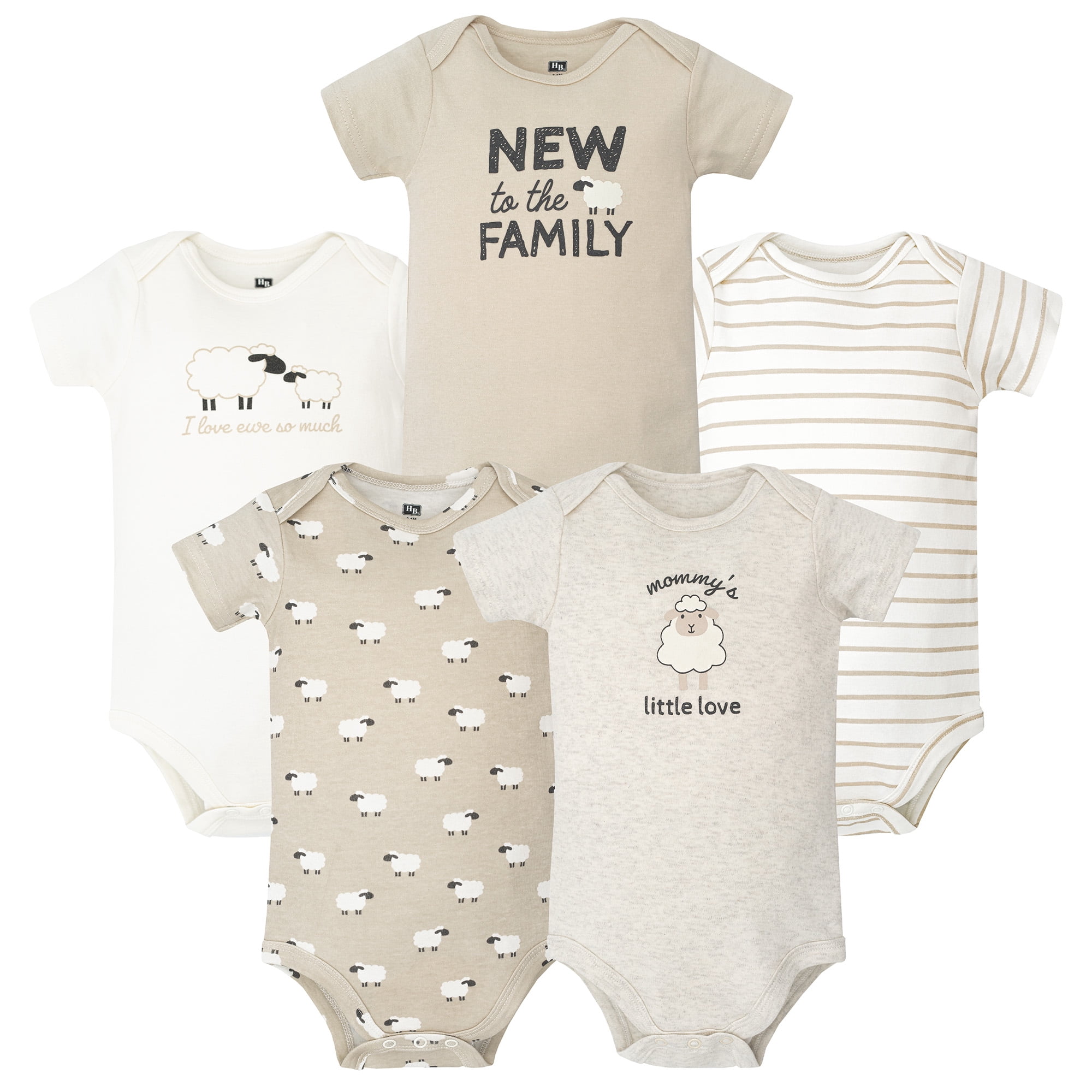 Hudson Baby Infant Cotton Bodysuits 5-Pack, Taupe Sheep, 18-24 Months ...