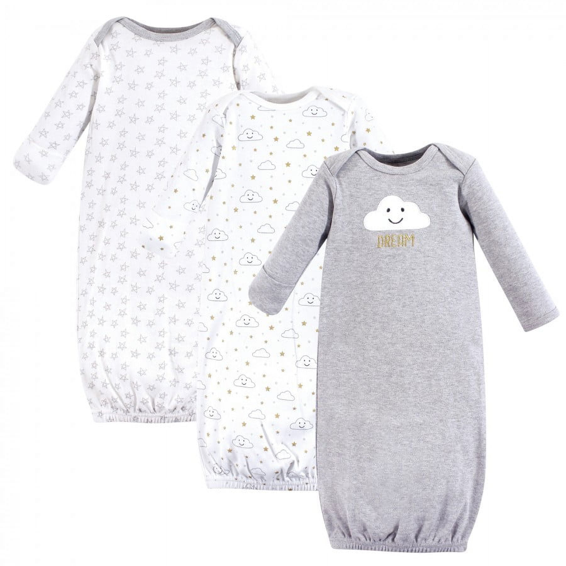 Hudson Baby Infant Cotton Long-Sleeve Gowns 3pk, Gray Clouds, 0-6 ...
