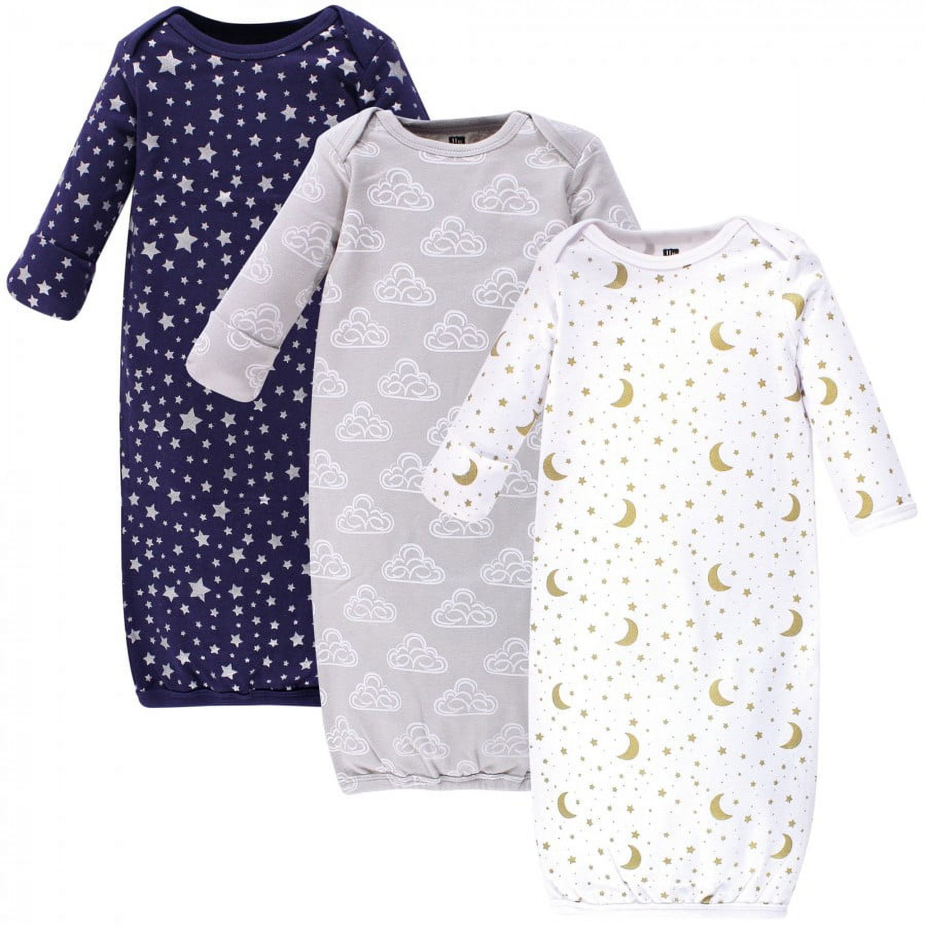 Hudson Baby Infant Cotton Long-Sleeve Gowns 3pk, Navy Stars & Moon, 0-6 ...