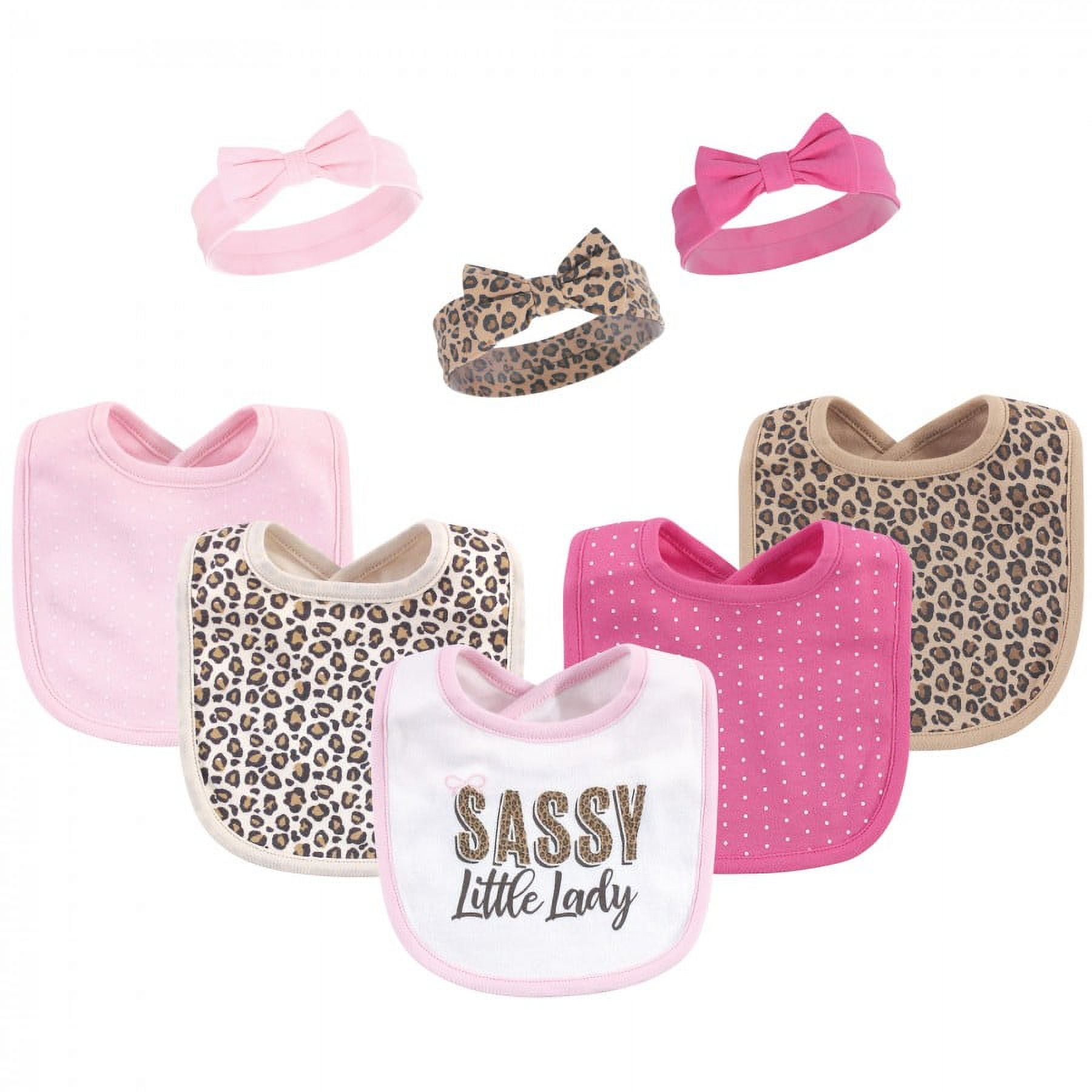 Hudson Baby Infant Girl Cotton Bib & Headband/Caps Set, Sassy, One Size ...
