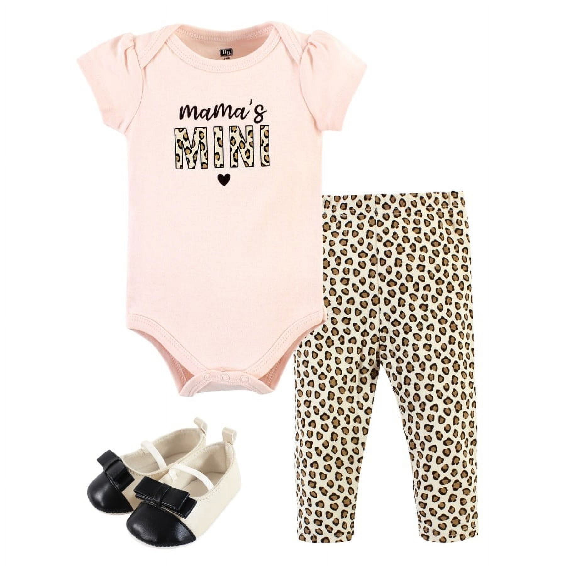 Hudson Baby Infant Girl Cotton Bodysuit, Pant and Shoe Set, Leopard ...