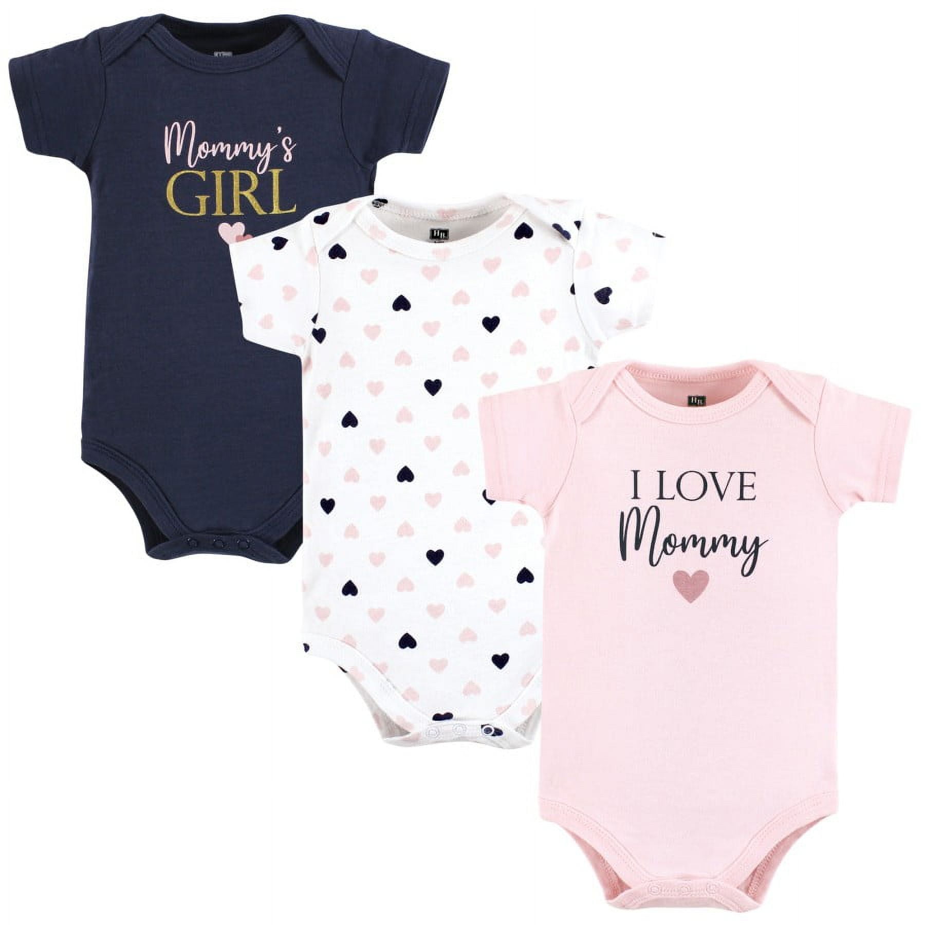 Hudson Baby Infant Girl Cotton Bodysuits, Girl Mommy Pink Navy 3Pk, 0-3 ...