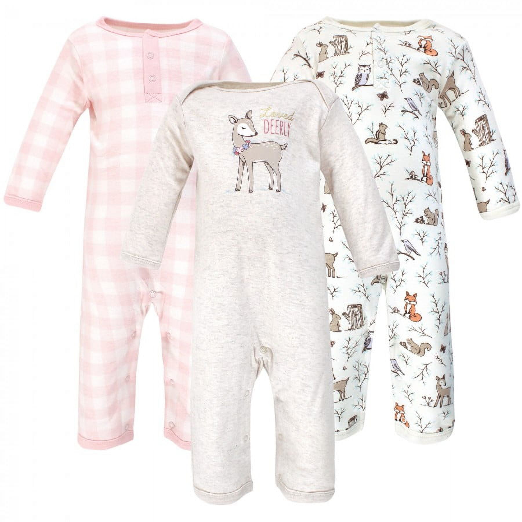 Hudson Baby Infant Girl Cotton Coveralls 3pk, Enchanted Forest, 3-6 ...