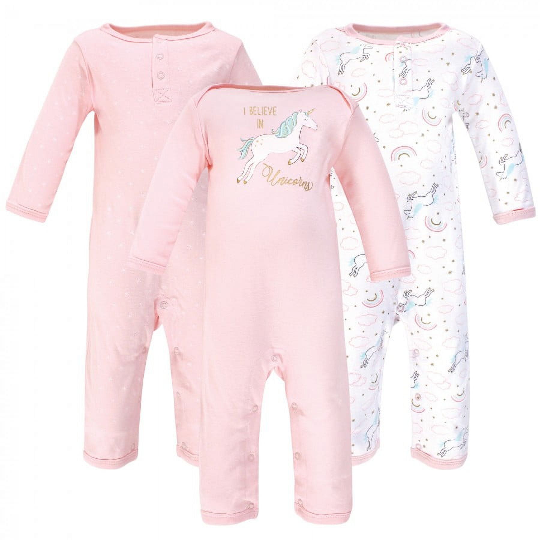 Hudson Baby Infant Girl Cotton Coveralls 3pk, Glitter Unicorn, 12-18 ...