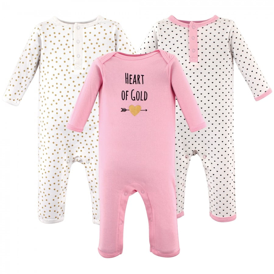 Hudson Baby Infant Girl Cotton Coveralls 3pk, Heart, 0-3 Months ...
