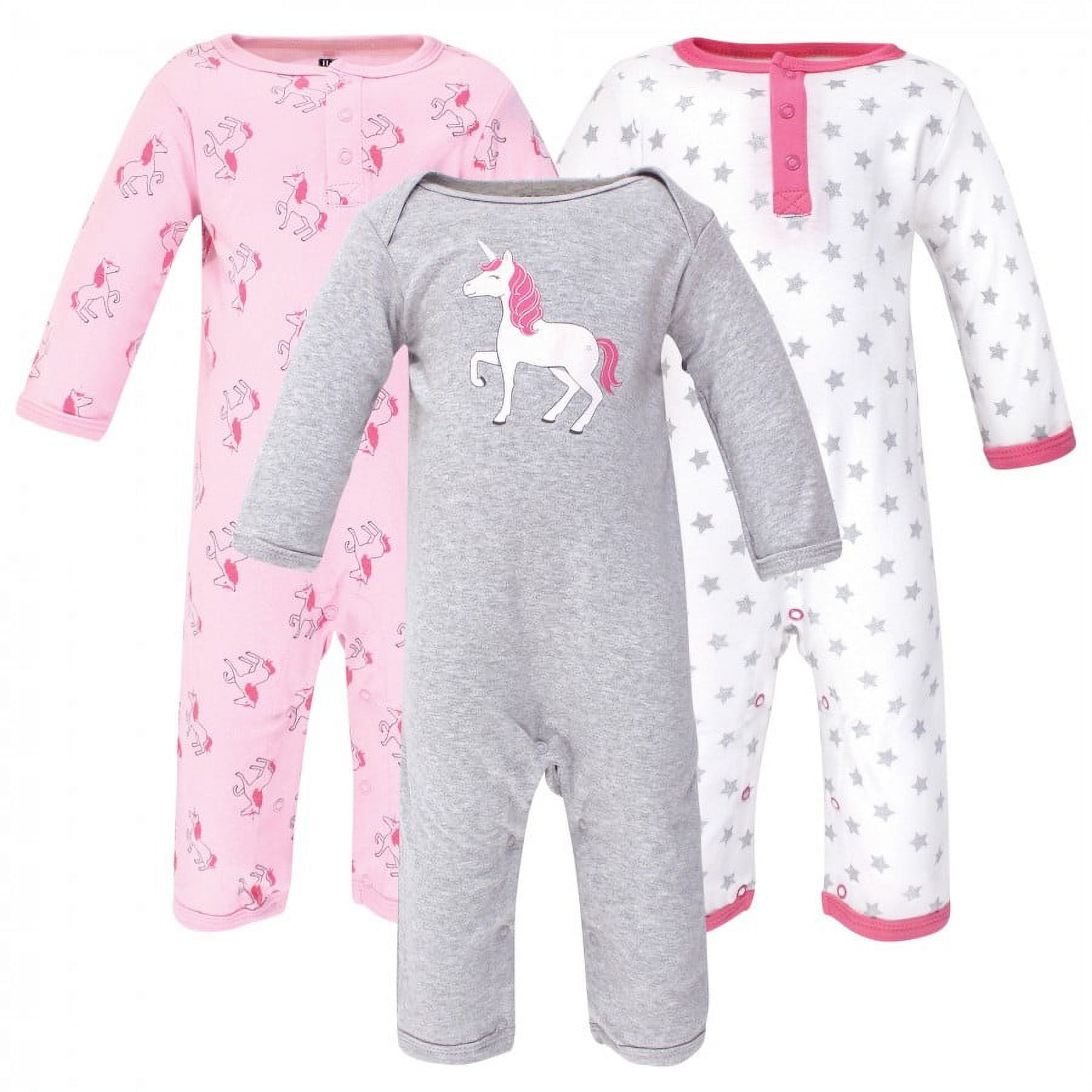 Hudson Baby Infant Girl Cotton Coveralls 3pk, Pink Unicorn, 0-3 Months ...