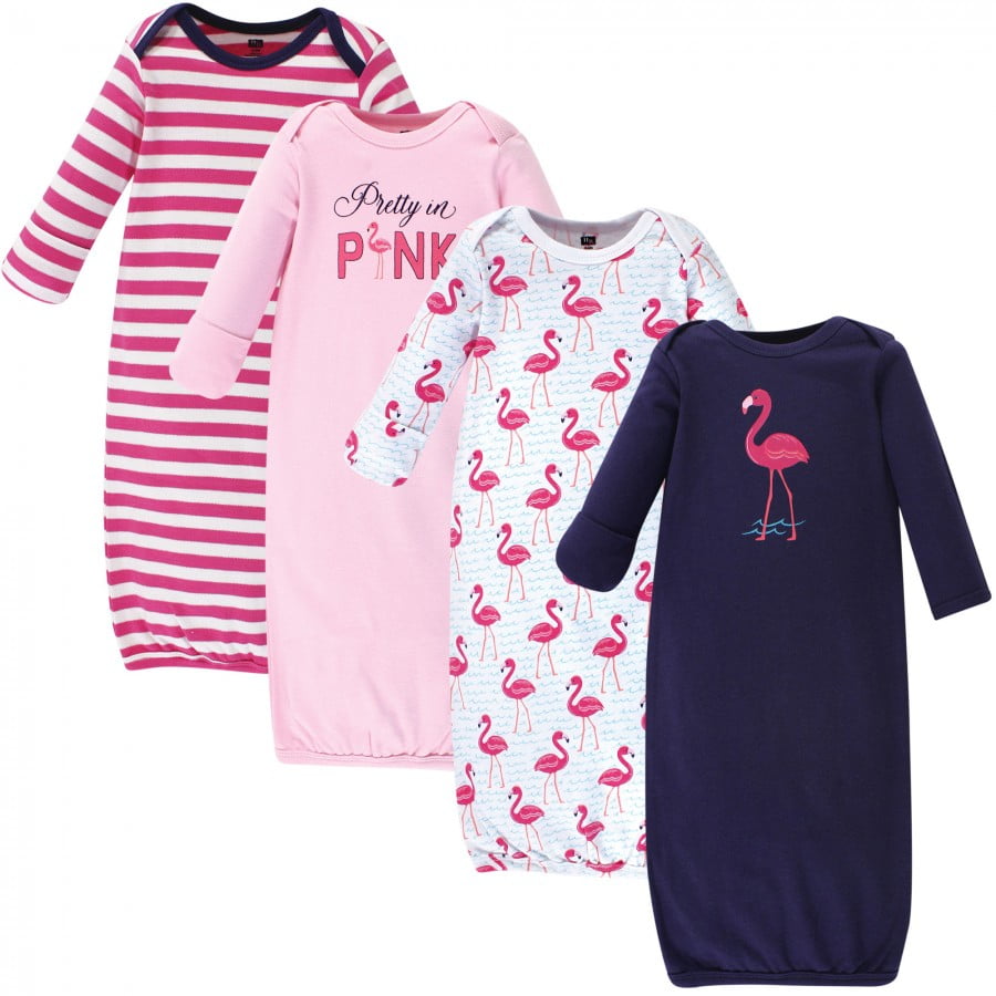 Hudson Baby Infant Girl Cotton Gowns, Bright Flamingo, Preemie and ...