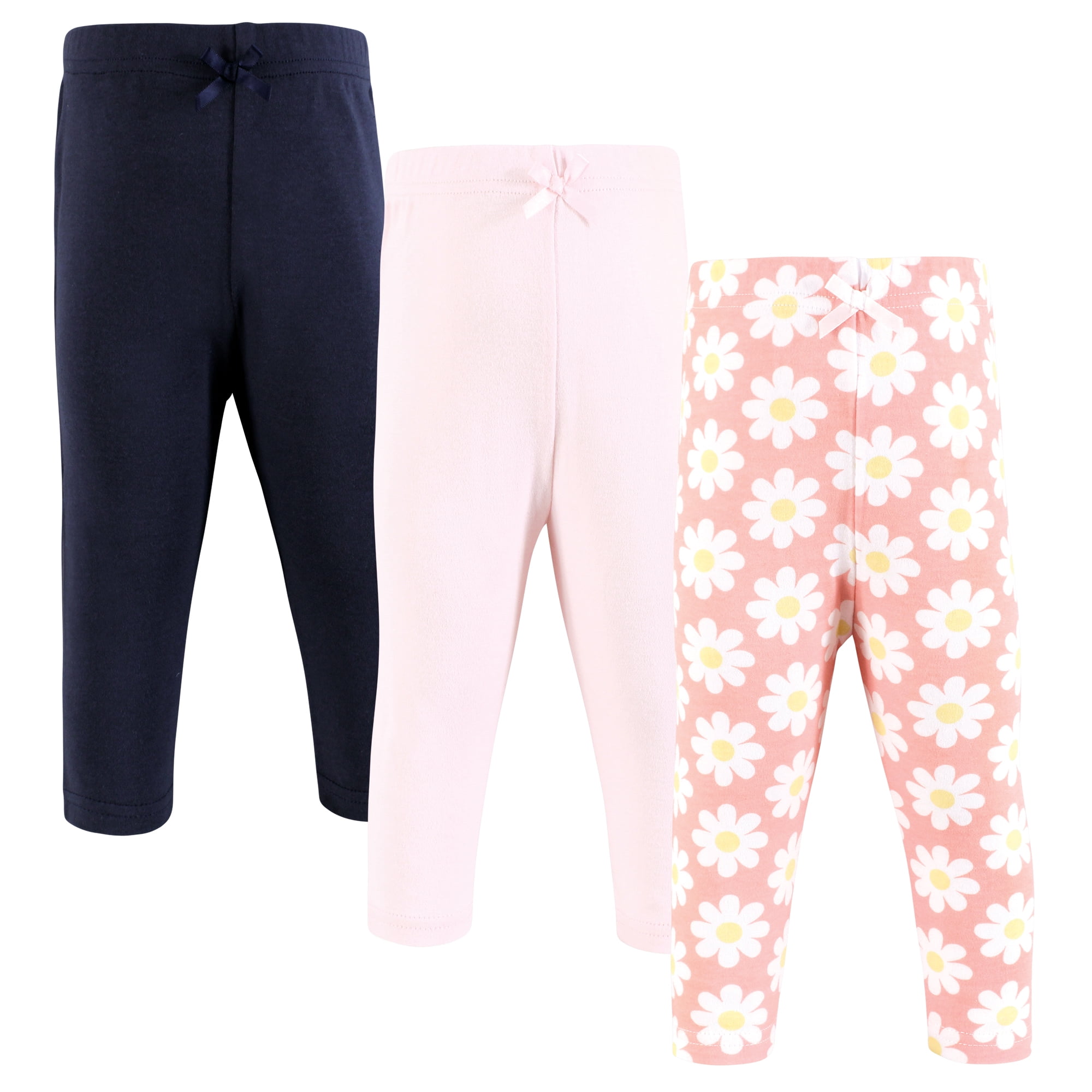 Hudson Baby Infant Girl Cotton Pants and Leggings, White Coral Daisy ...