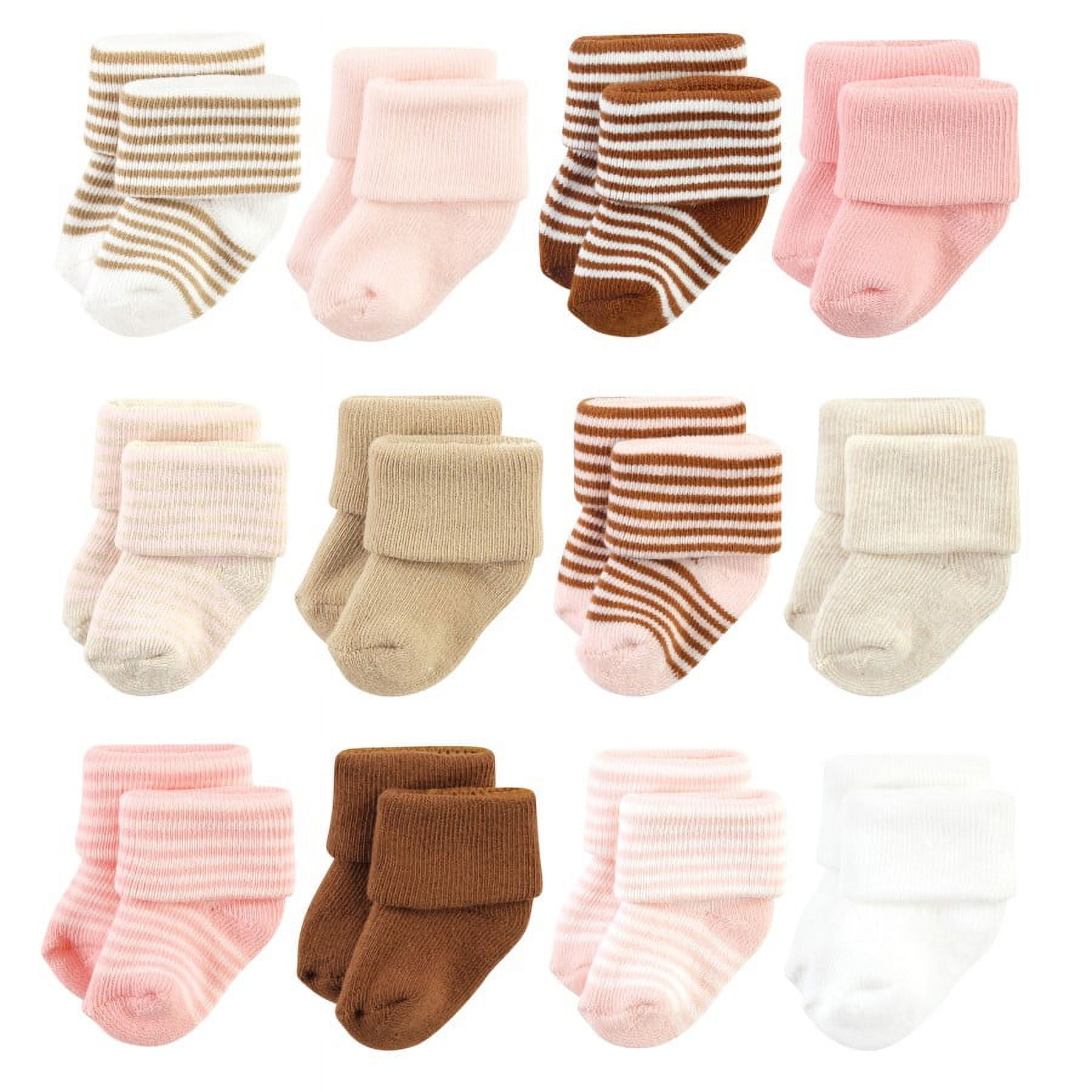 Hudson Baby Infant Girl Cotton Rich Newborn and Terry Socks, Pink Tan ...
