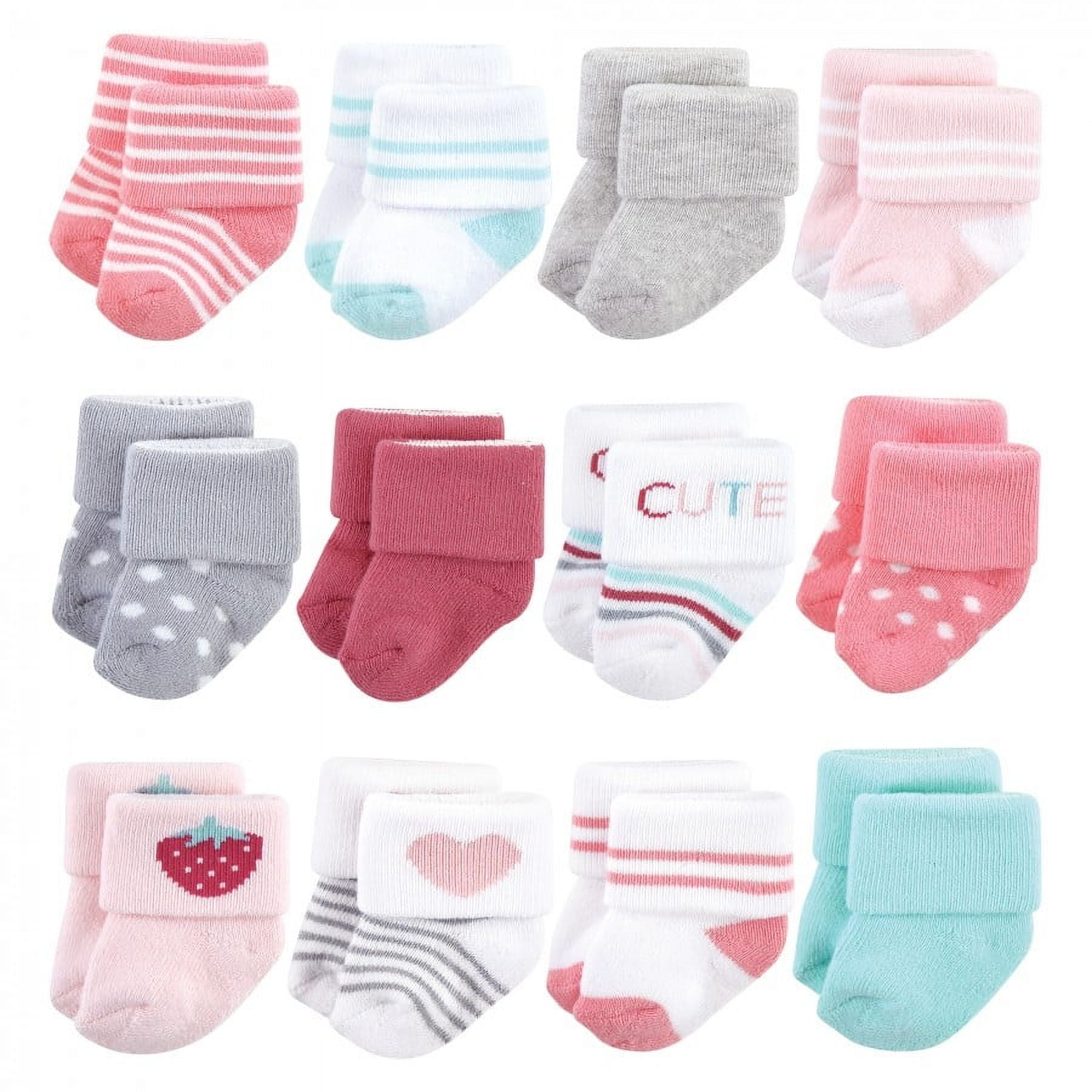 Hudson Baby Infant Girl Cotton Rich Newborn and Terry Socks, Strawberry ...