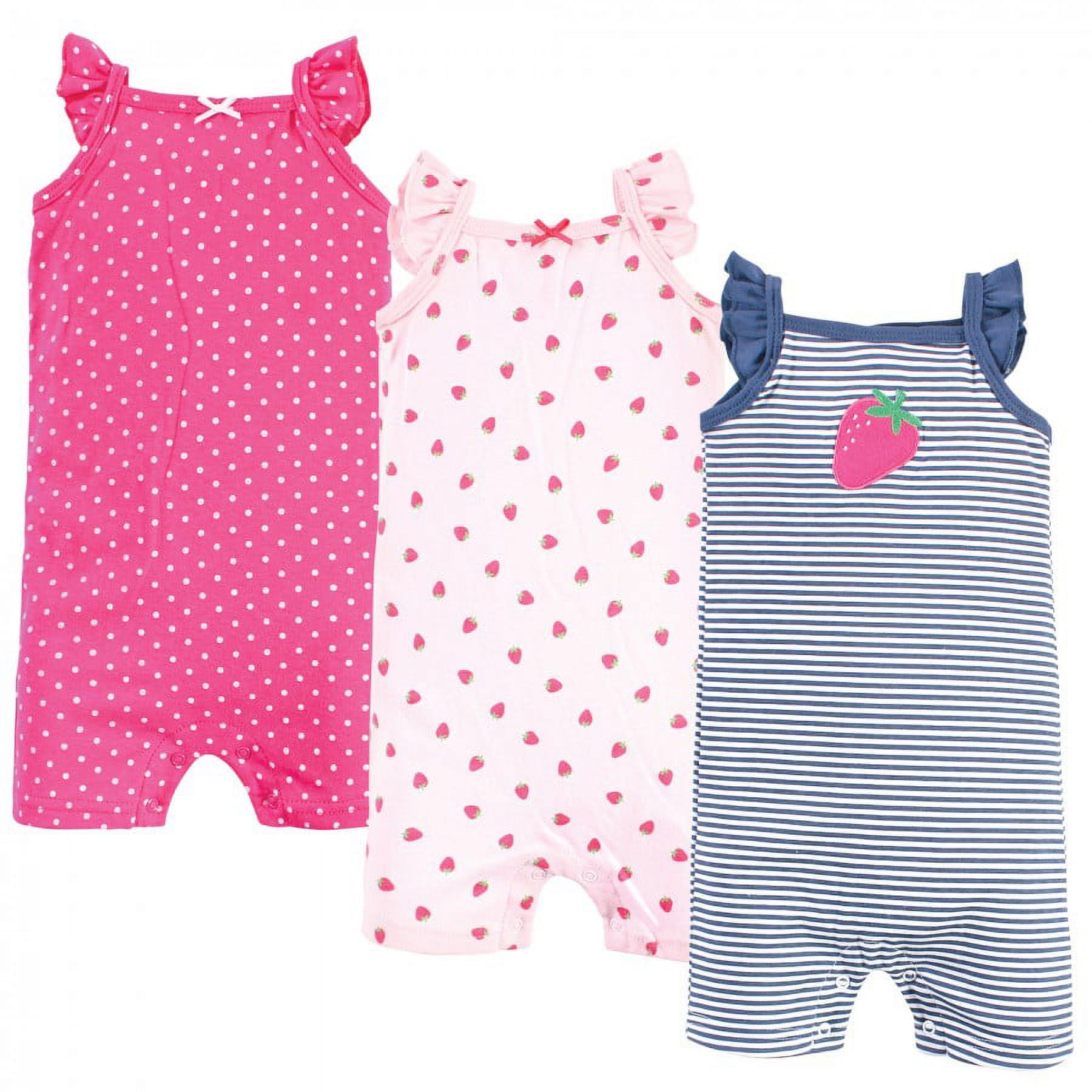 Hudson Baby Infant Girl Cotton Rompers, Pink Strawberry, 6-9 Months ...