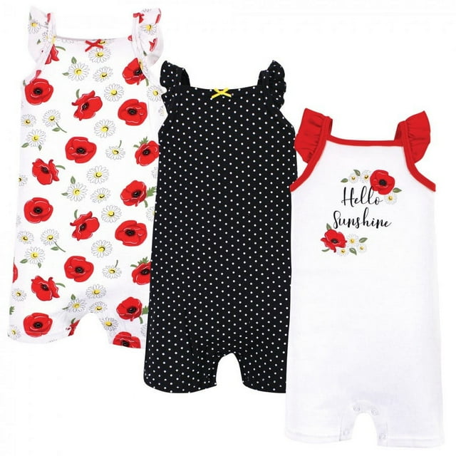 Hudson Baby Infant Girl Cotton Rompers, Poppy Daisy, 0-3 Months ...