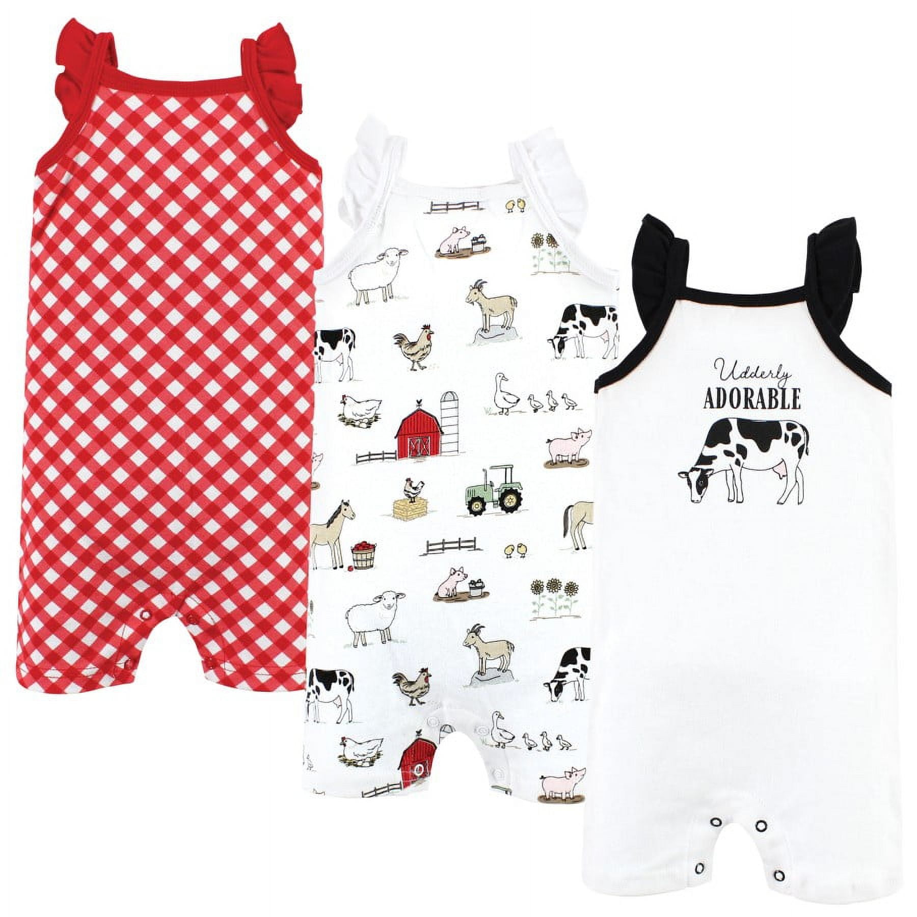 Hudson Baby Infant Girl Cotton Rompers, Udderly Adorable, 3-6 Months ...