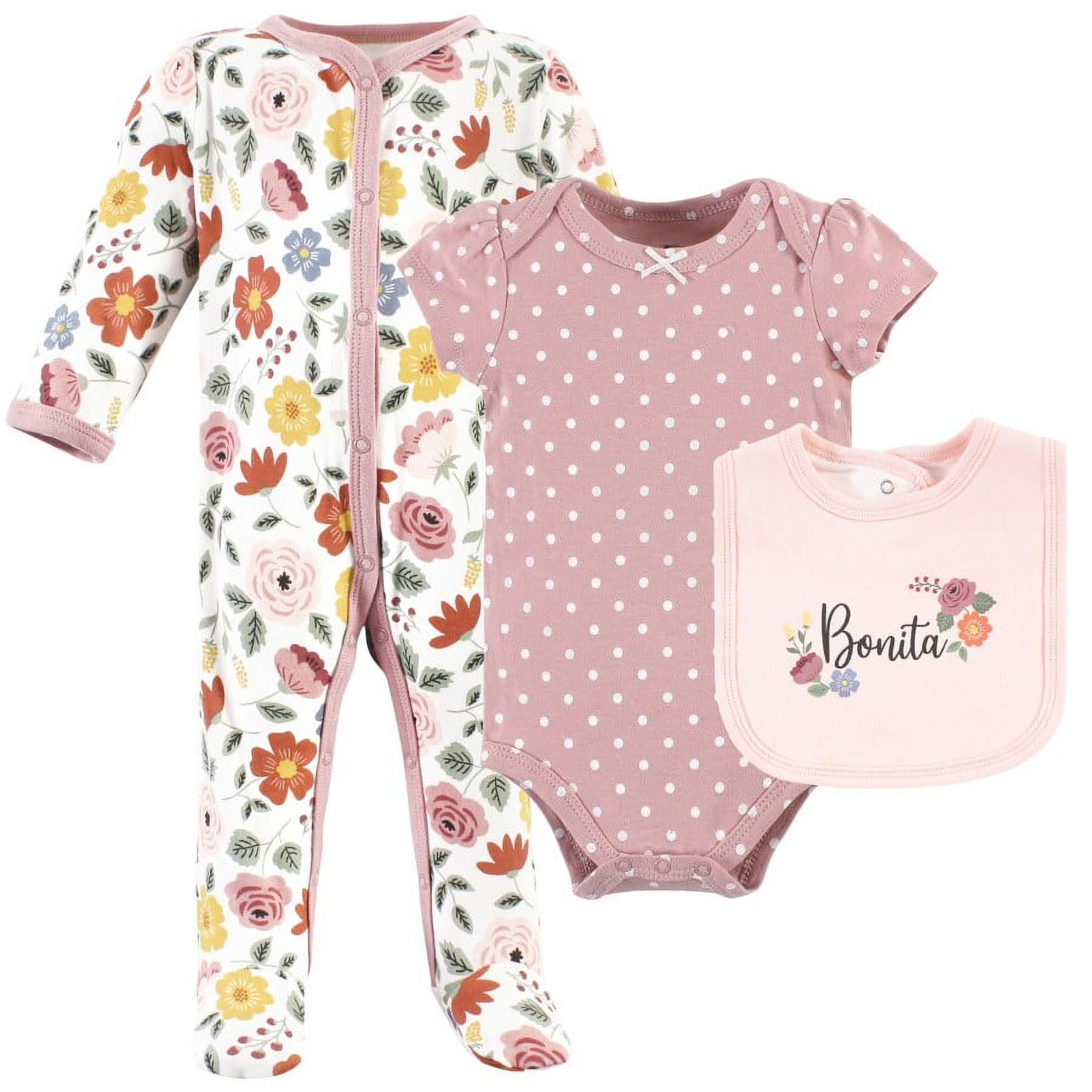 Hudson Baby Infant Girl Cotton Sleep and Play, Bodysuit and Bandana Bib ...