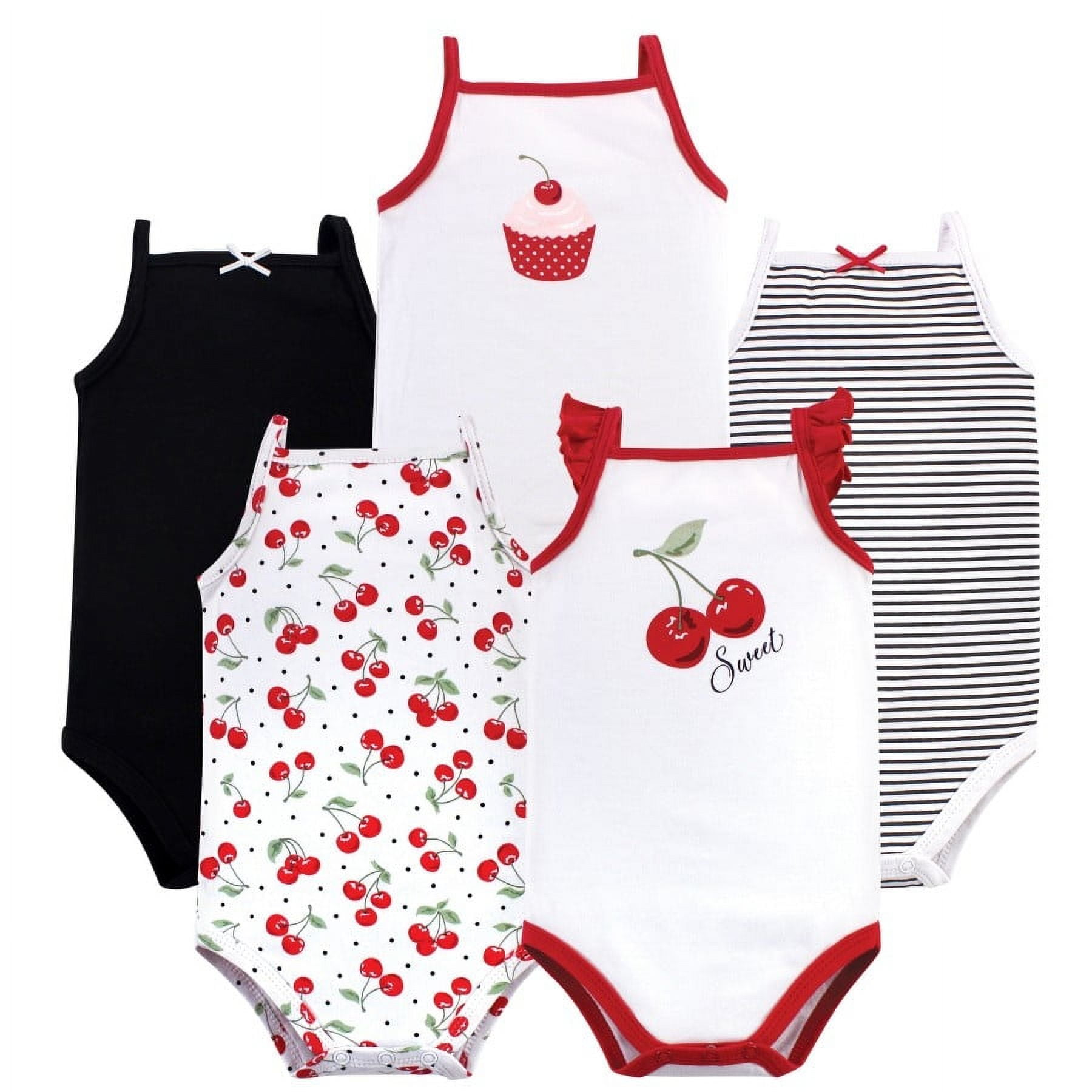 Hudson Baby Infant Girl Cotton Sleeveless Bodysuits 5pk, Cherries, 6-9 ...