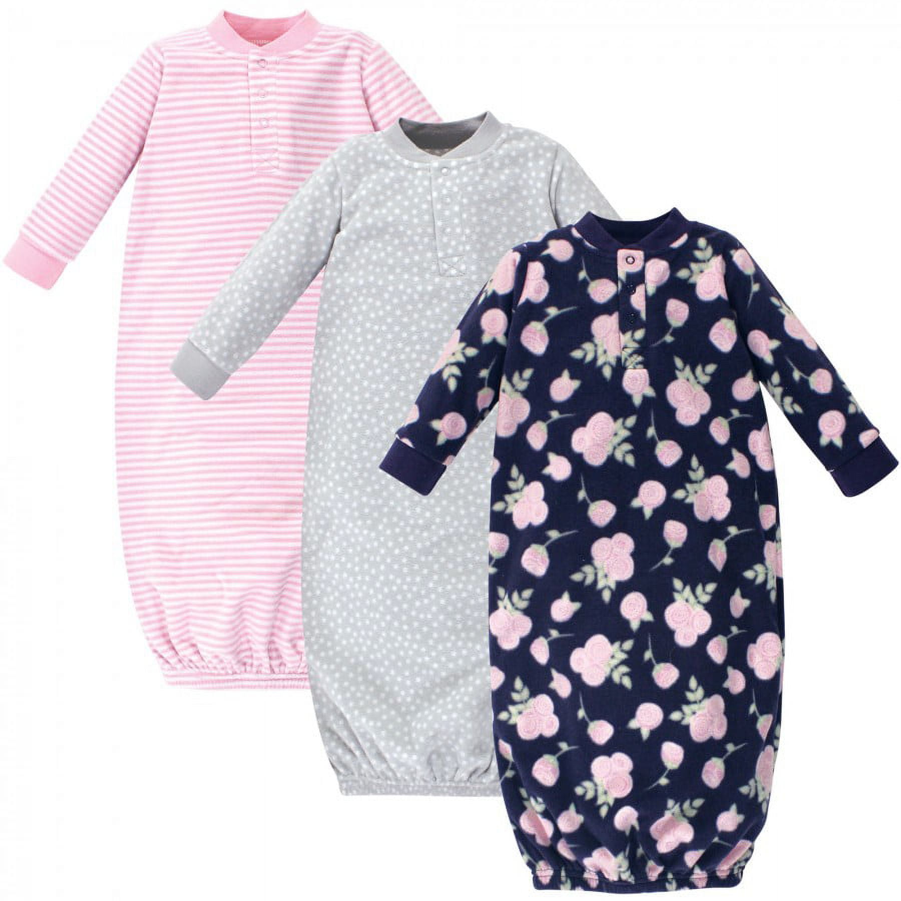 Hudson Baby Infant Girl Fleece Long-Sleeve Gowns 3pk, Navy Rose, 0-6 ...