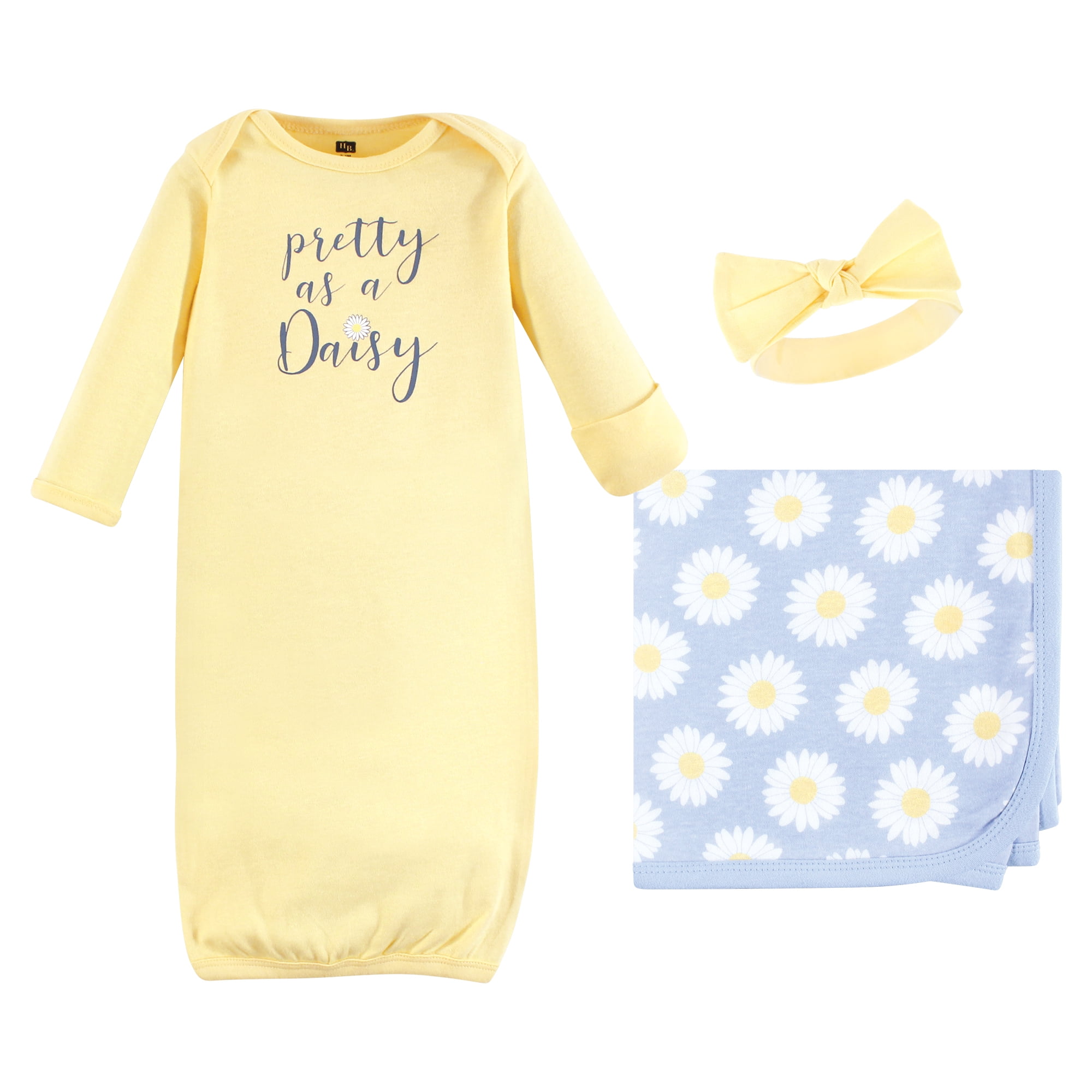 Hudson Baby Newborn Set: Gown, Swaddle Blanket, Cap/Headband, Pretty As ...