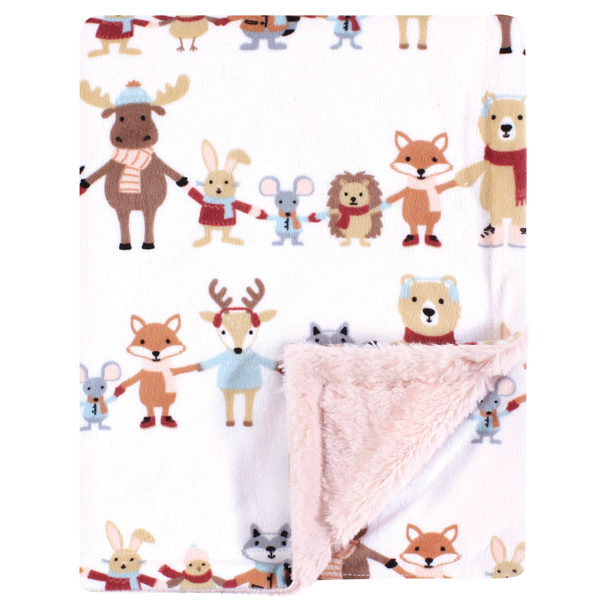 Hudson Baby Infant Girl Plush Blanket with Furry Binding and Back, Girl ...