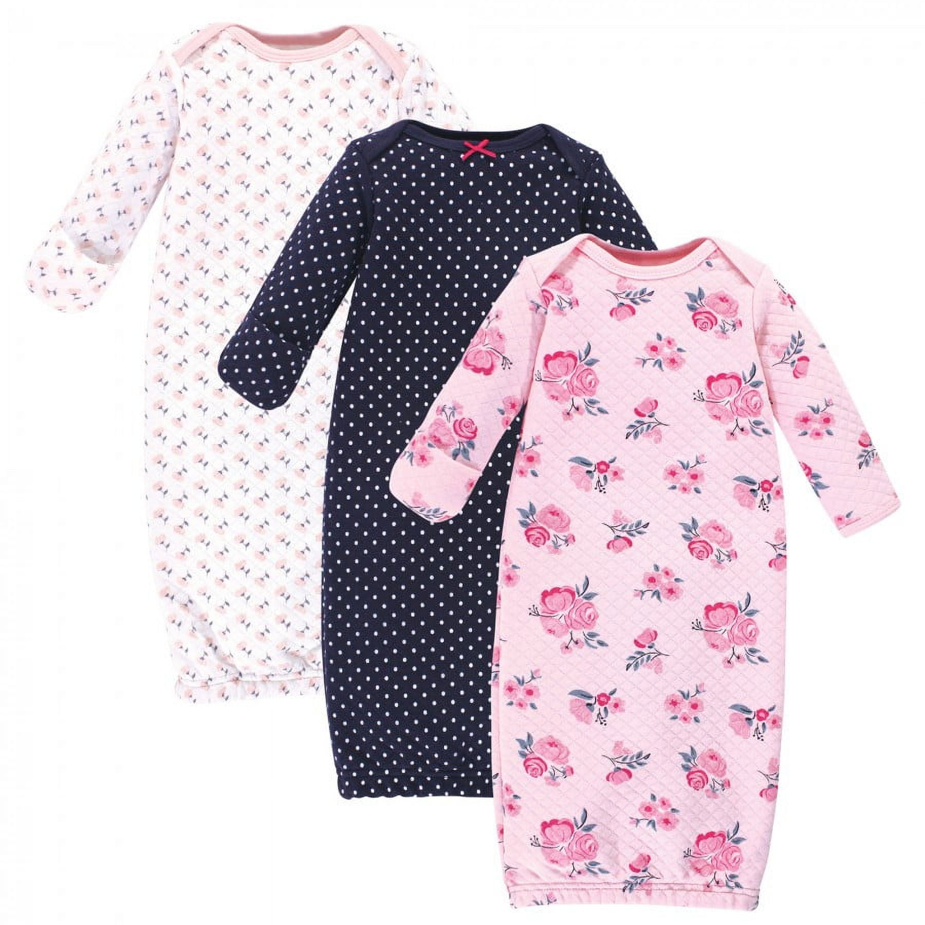 Hudson Baby Infant Girl Quilted Cotton Long-Sleeve Gowns 3pk, Pink Navy ...
