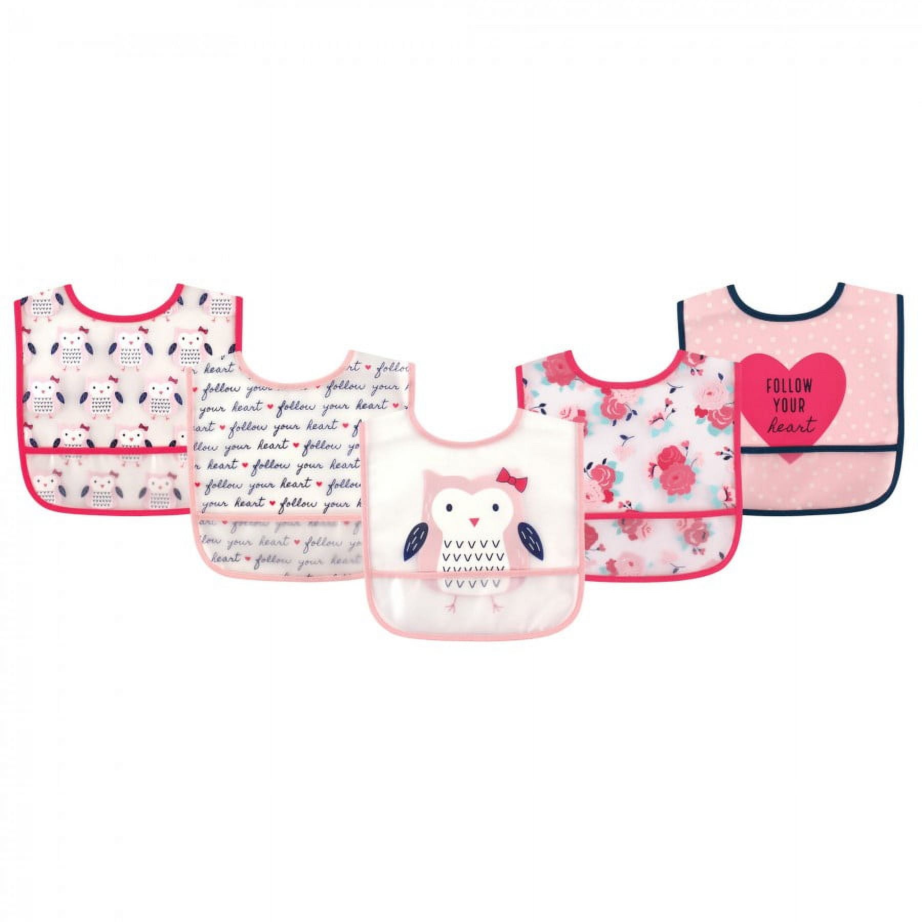Hudson Baby Infant Girl Waterproof PEVA Bibs 5pk, Owl, One Size ...