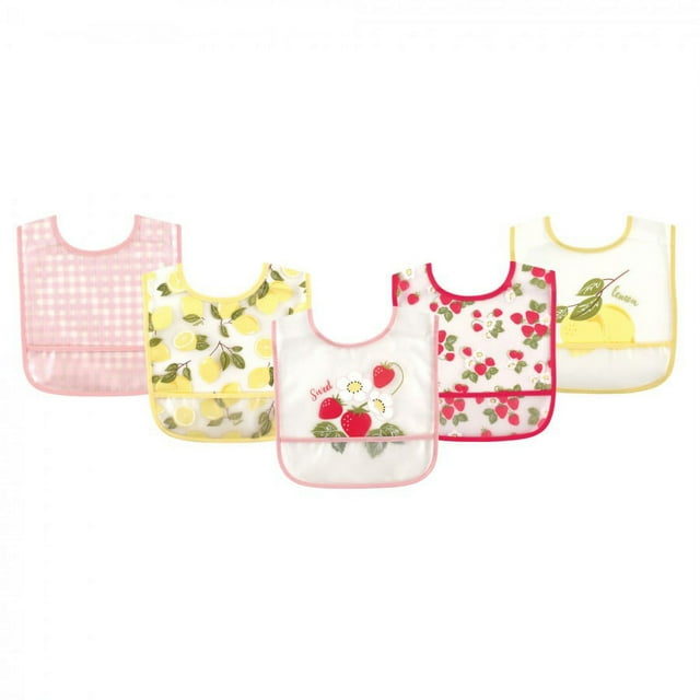 Hudson Baby Infant Girl Waterproof PEVA Bibs 5pk, Strawberry, One Size ...