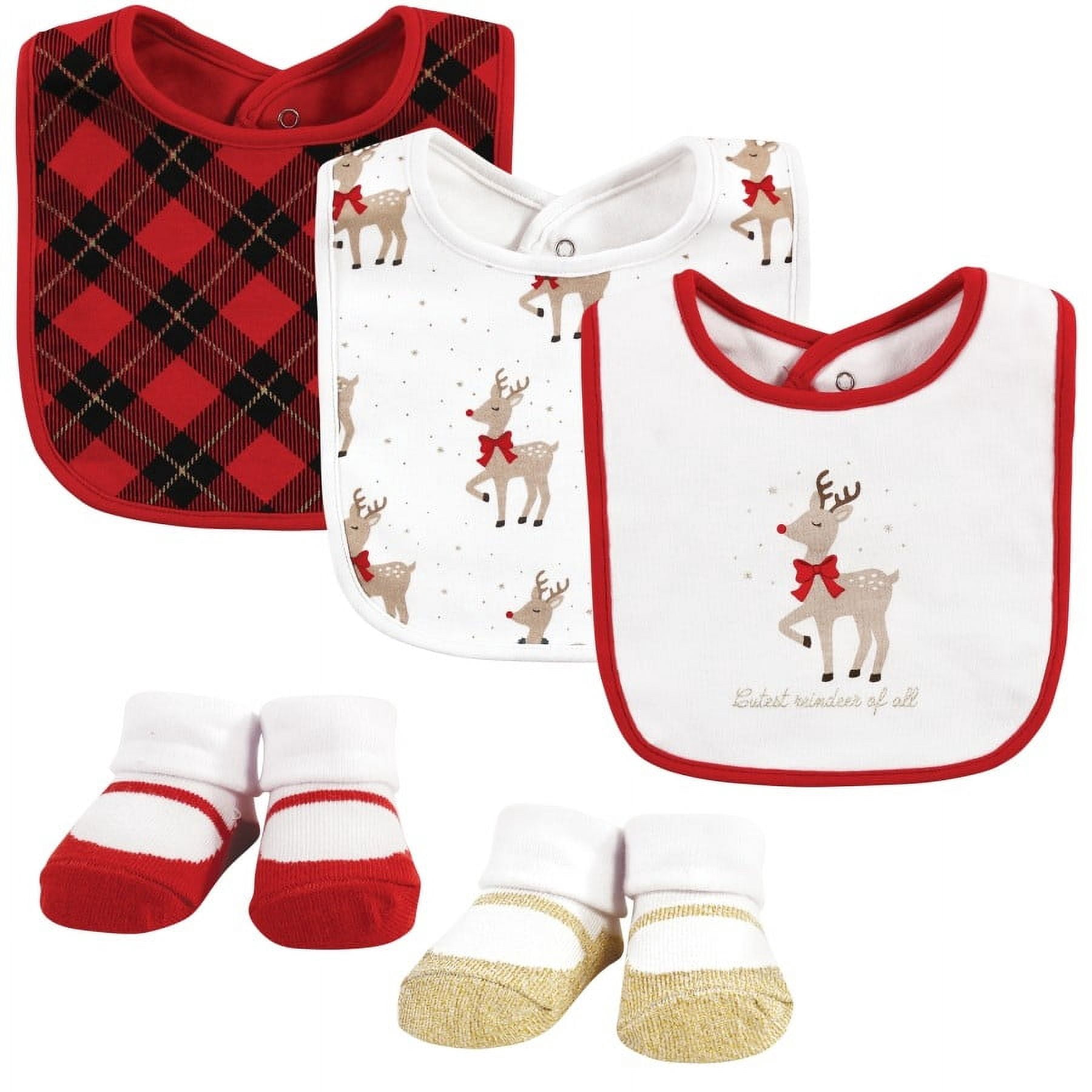Hudson Baby Infant Girls Cotton Bib and Sock Set, Fancy Rudolph, One ...