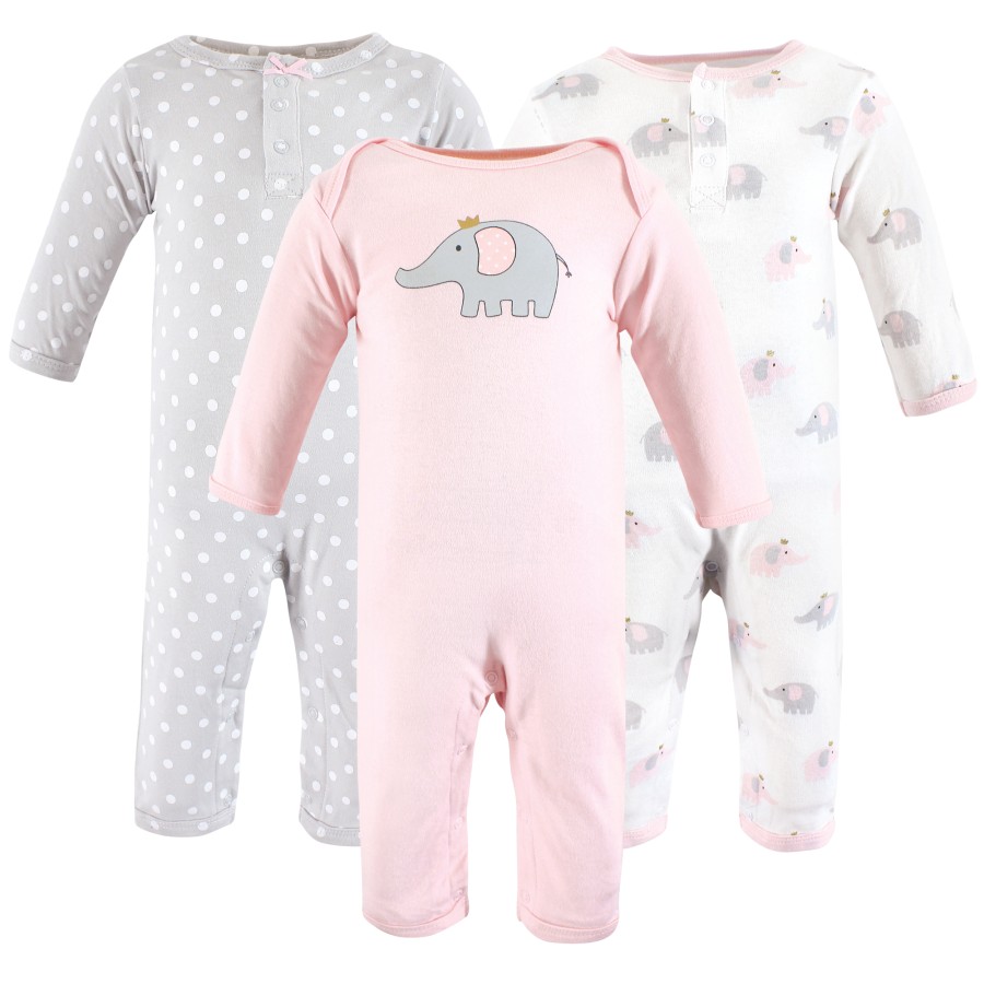 Hudson Baby Infant Girls Cotton Coveralls, Pink Gray Elephant, 12-18 ...