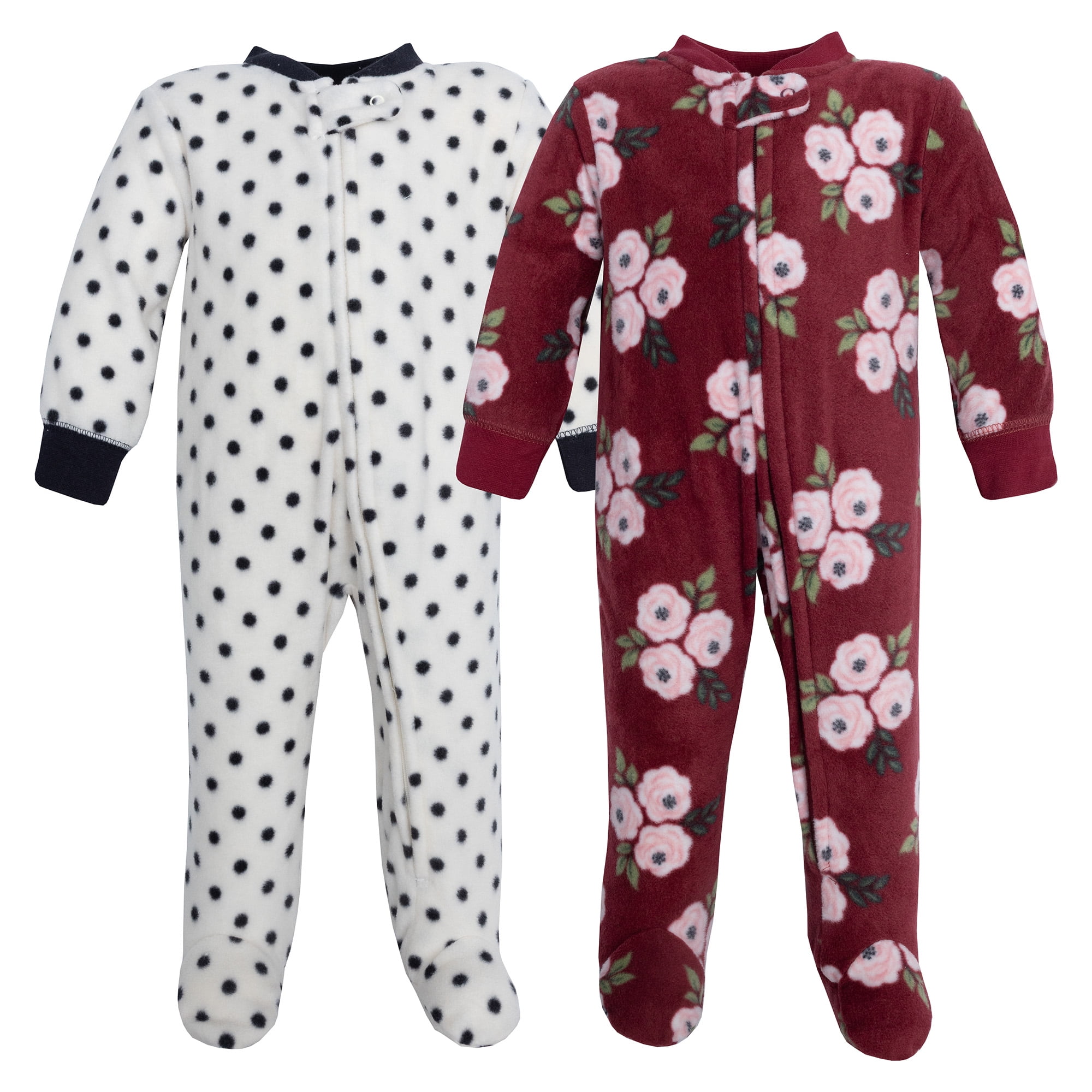 Hudson Baby Infant Girls Fleece Sleep and Play, Burgundy Floral ...